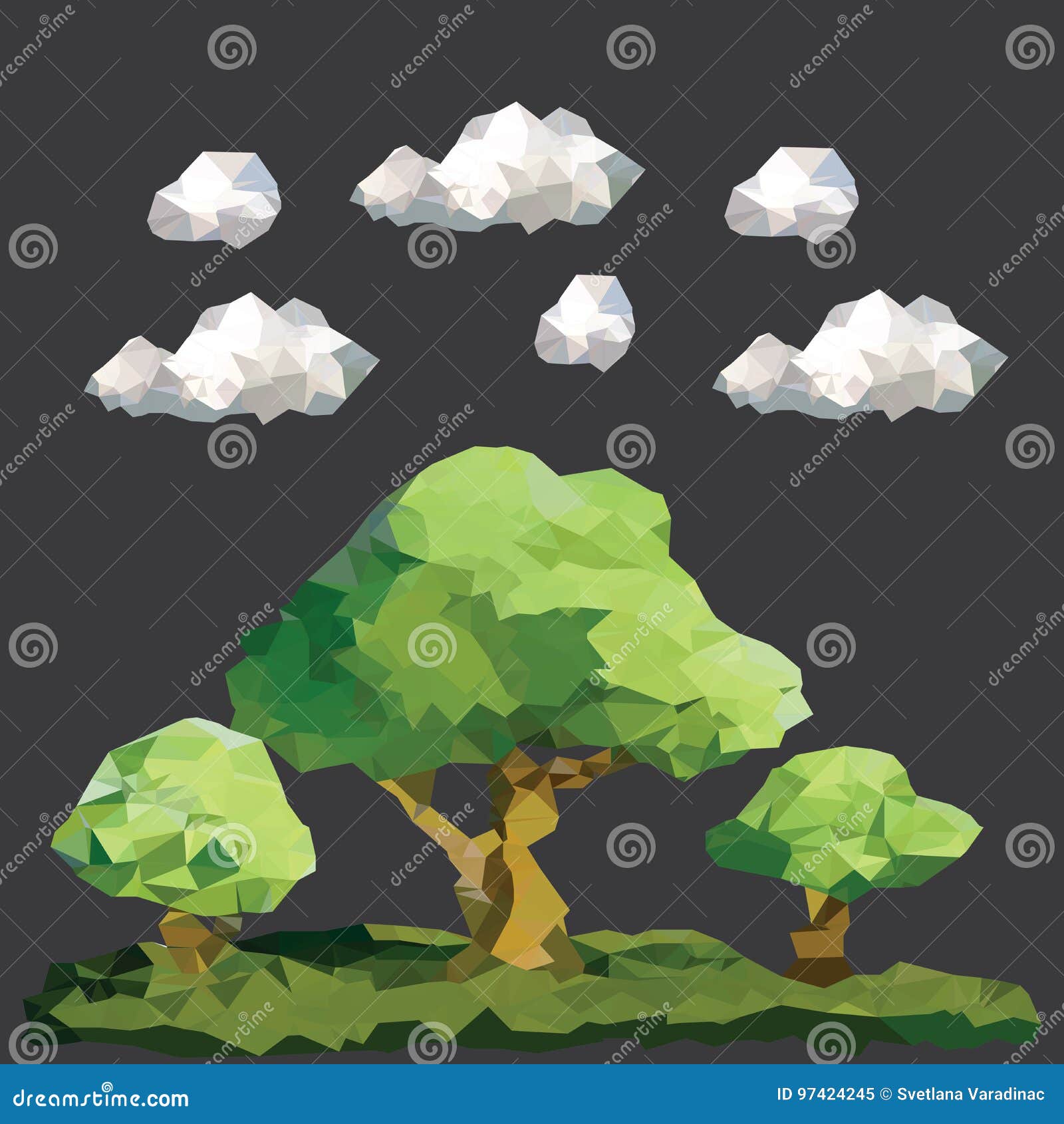 Vector Low Polygon Trees on Landscape Stock Vector - Illustration of ...
