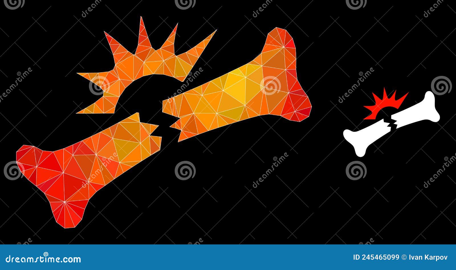 Vector Lowpoly Bone Fracture Icon with Fire Gradient Stock Vector - Illustration of broken ...