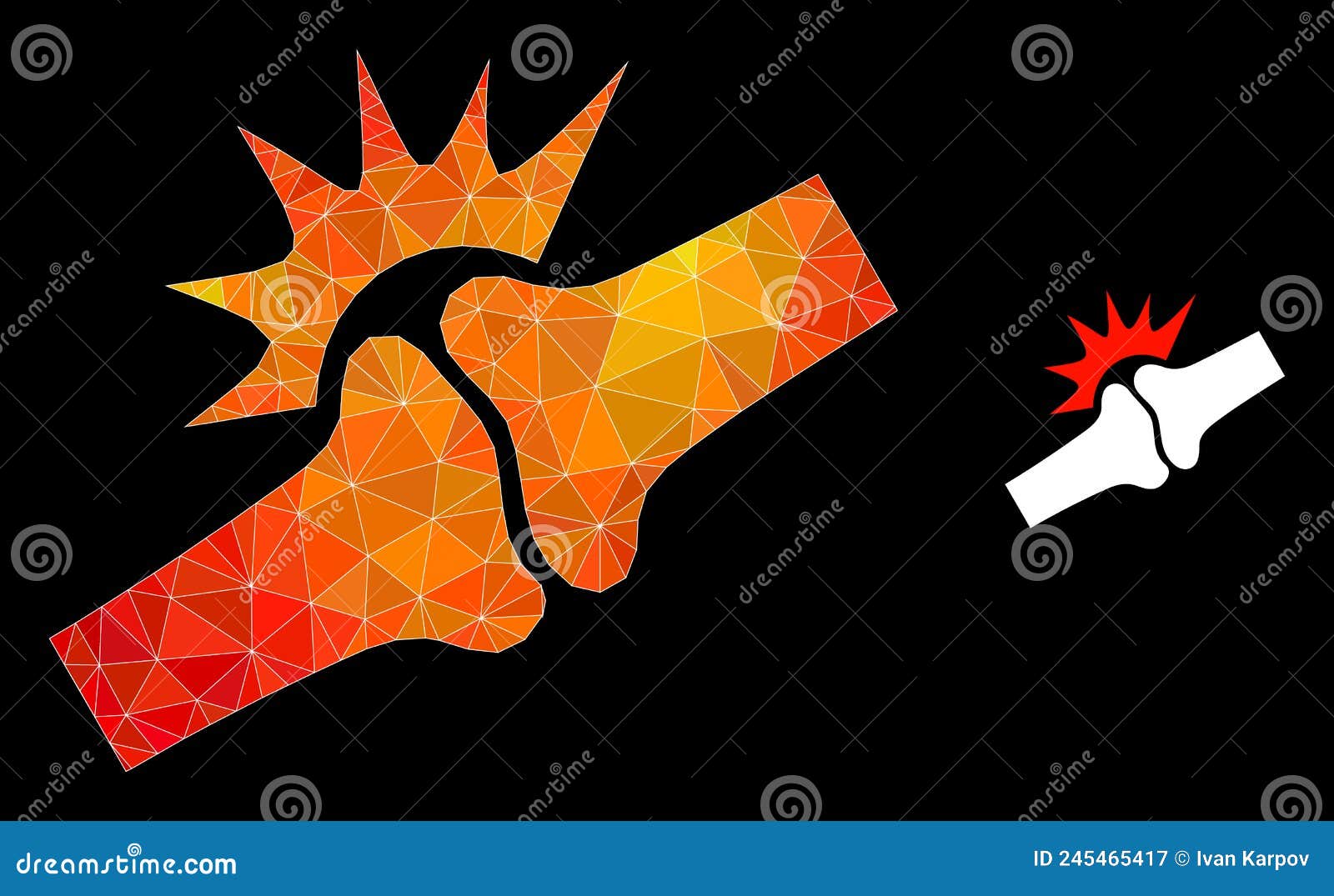 Vector Lowpoly Bone Joint Fracture Icon with Fire Gradient Stock Vector - Illustration of ...