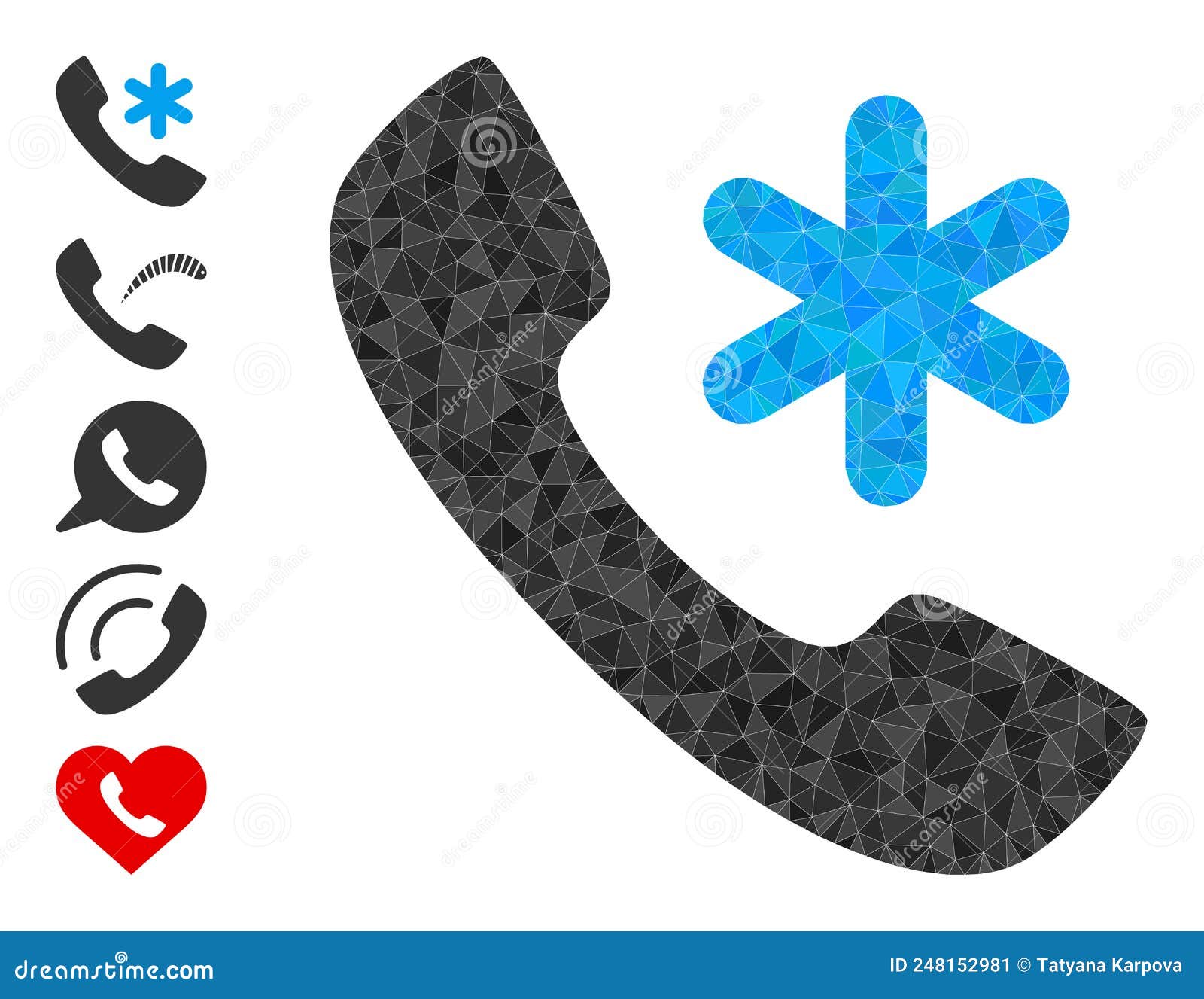 Vector Lowpoly Cold Call Icon and Additional Icons Stock Illustration ...