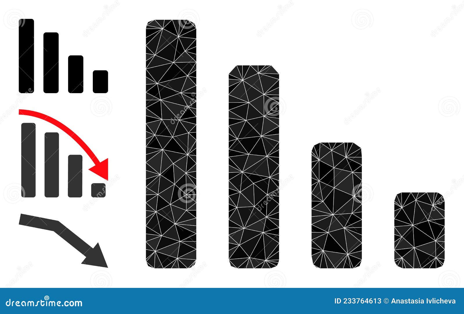 Vector Lowpoly Descending Bar Chart Icon with Similar Icons Stock ...