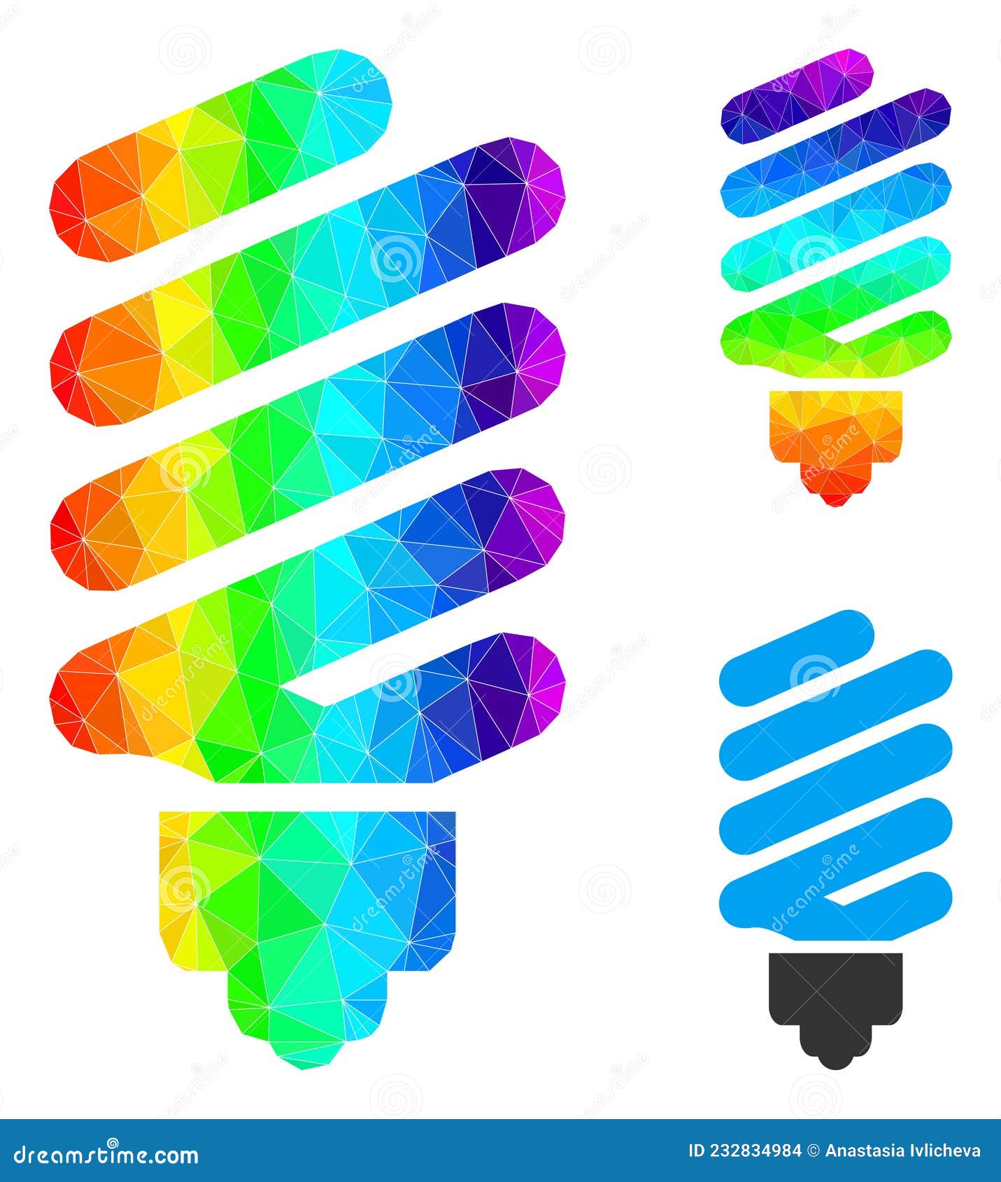 Vector Lowpoly Fluorescent Bulb Icon with Spectrum Gradient Stock ...