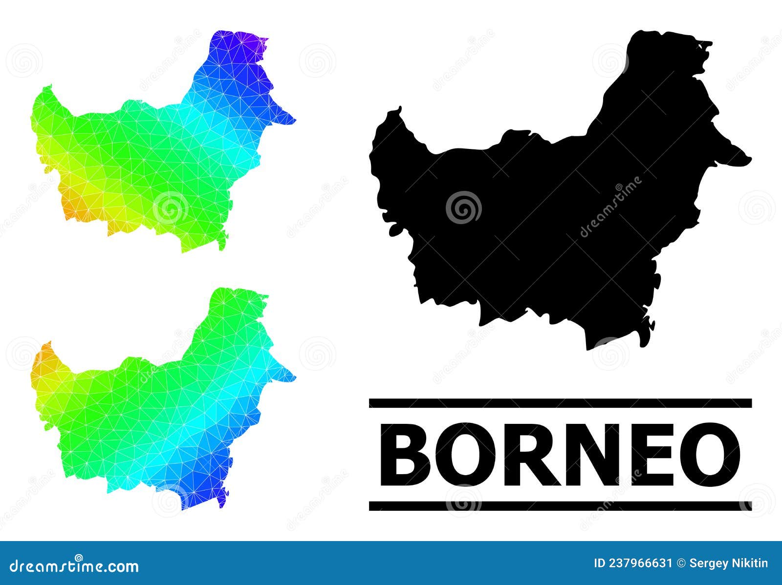 Triangle Filled Rainbow Map of Borneo Island with Diagonal Gradient ...