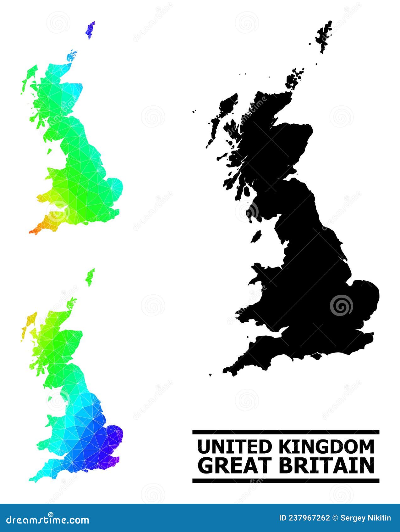 Lowpoly Spectrum Map of Great Britain with Diagonal Gradient Stock ...
