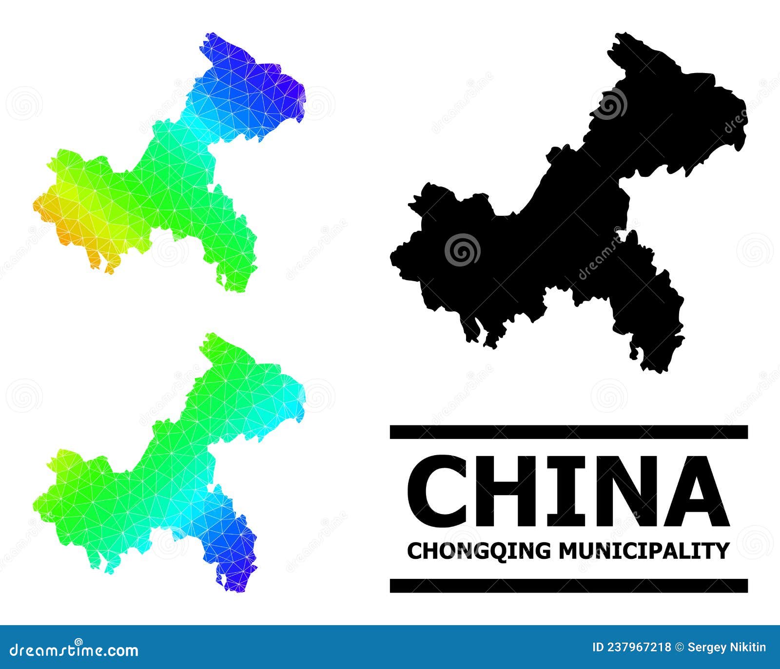 Lowpoly Spectral Colored Map of Chongqing Municipality with Diagonal ...