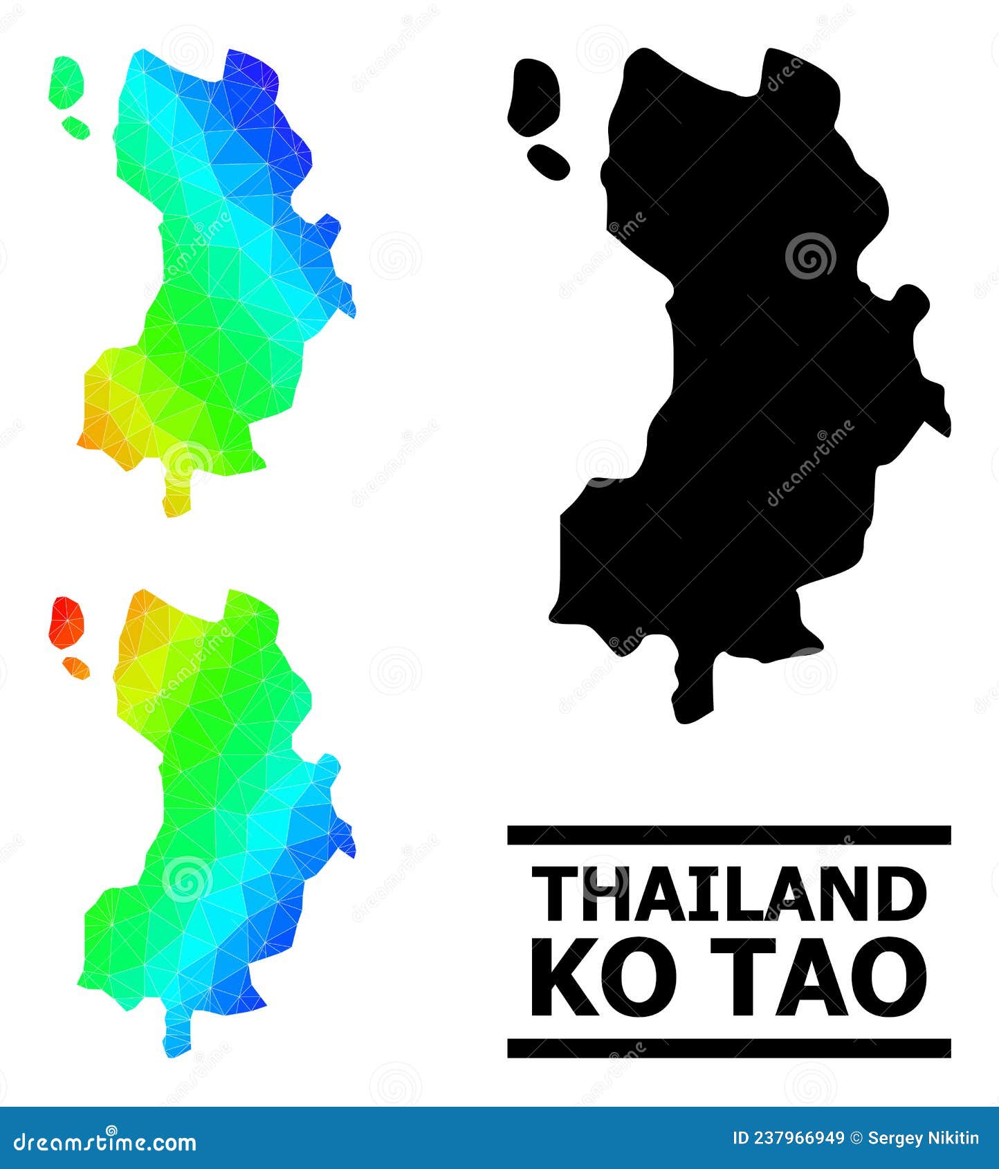 Lowpoly Rainbow Map of Ko Tao with Diagonal Gradient Stock Vector ...