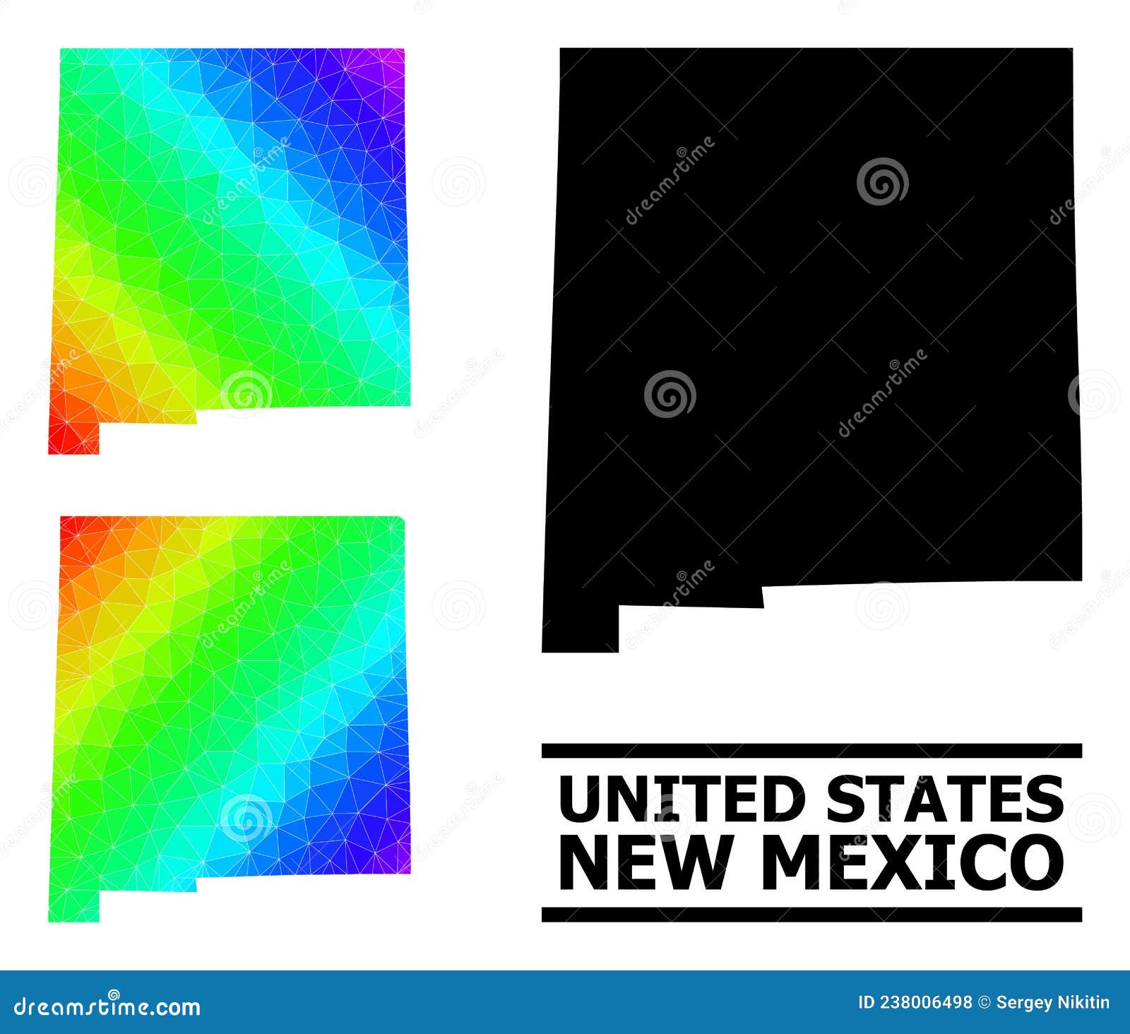Lowpoly Spectral Colored Map of New Mexico State with Diagonal Gradient ...