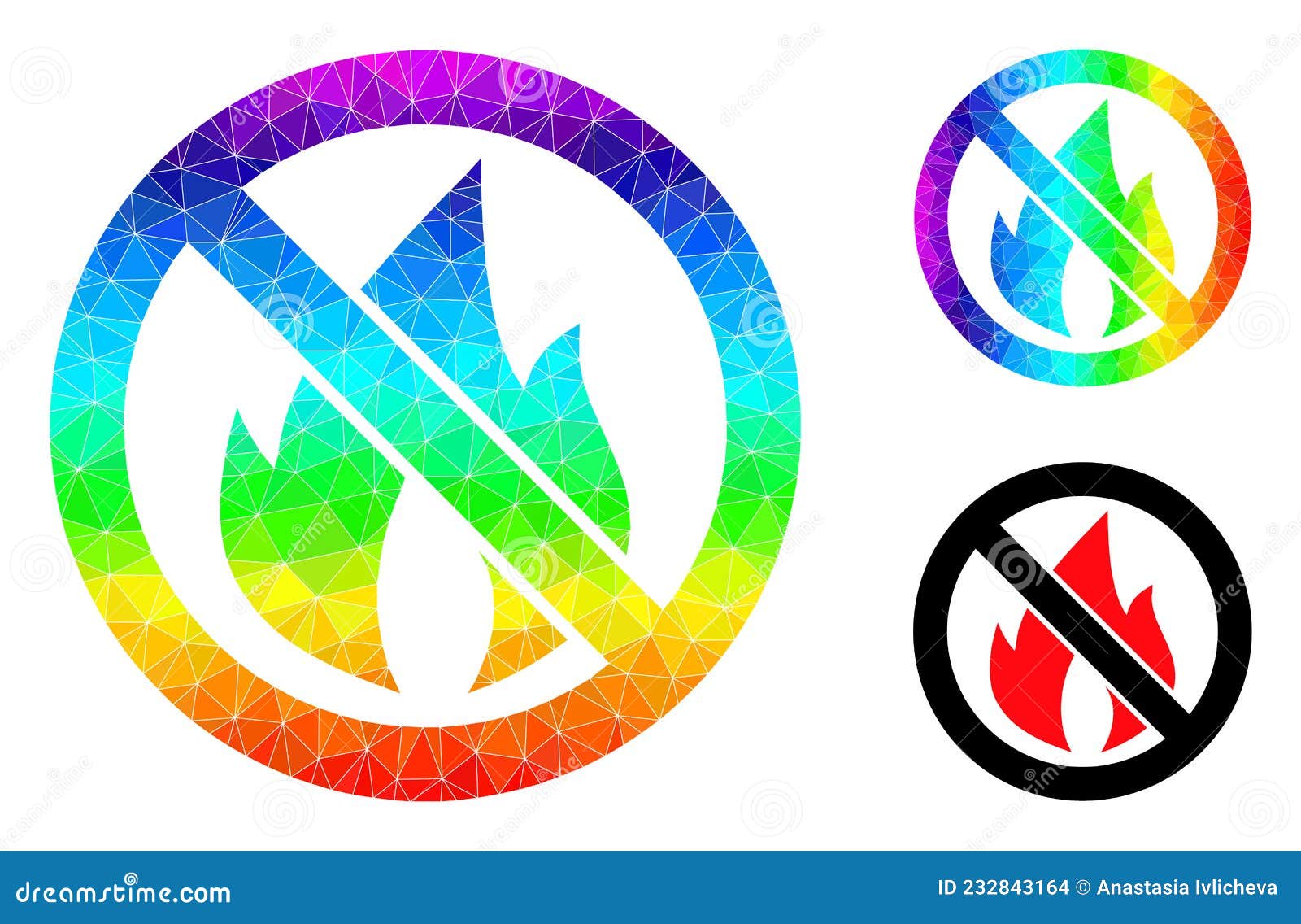 Vector Lowpoly Stop Fire Icon with Spectral Colored Gradient Stock ...