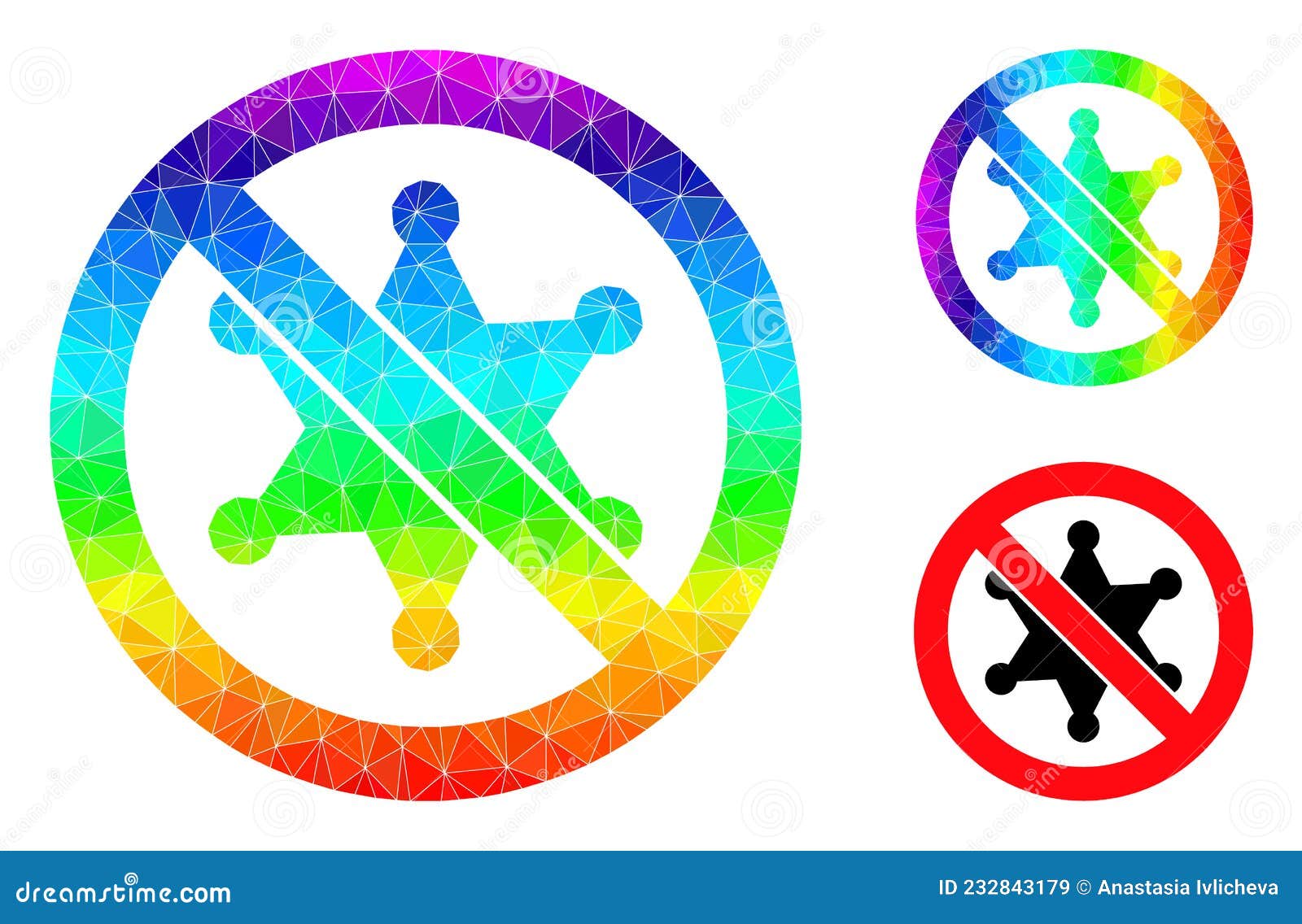 Vector Lowpoly Stop Sheriff Star Icon with Spectral Colored Gradient ...