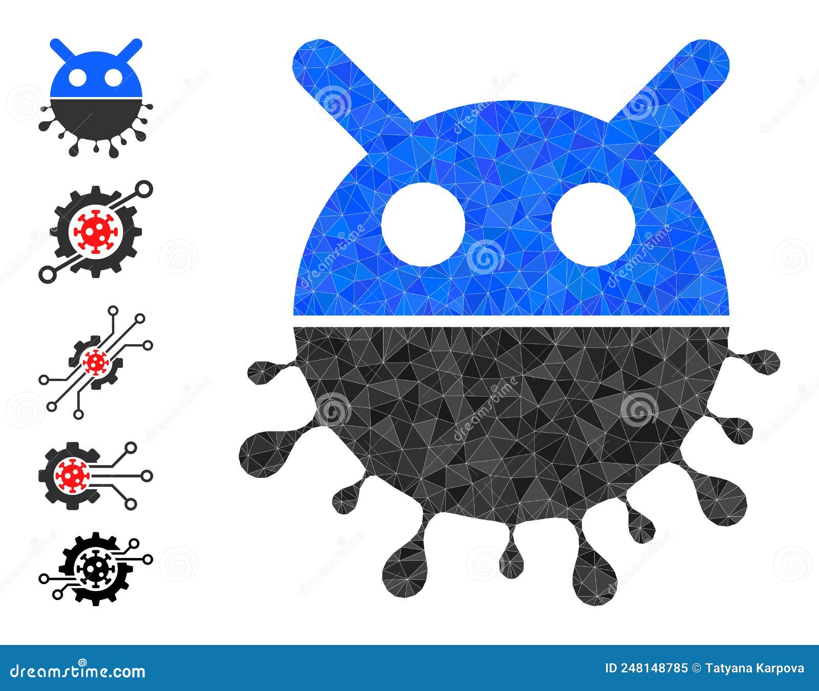 Vector Lowpoly Virus Bot Icon and Other Icons Stock Illustration ...