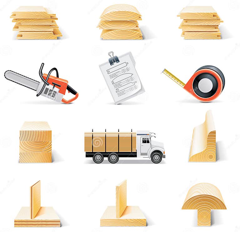 Vector lumber icon set stock vector. Illustration of hardwoods - 13359146