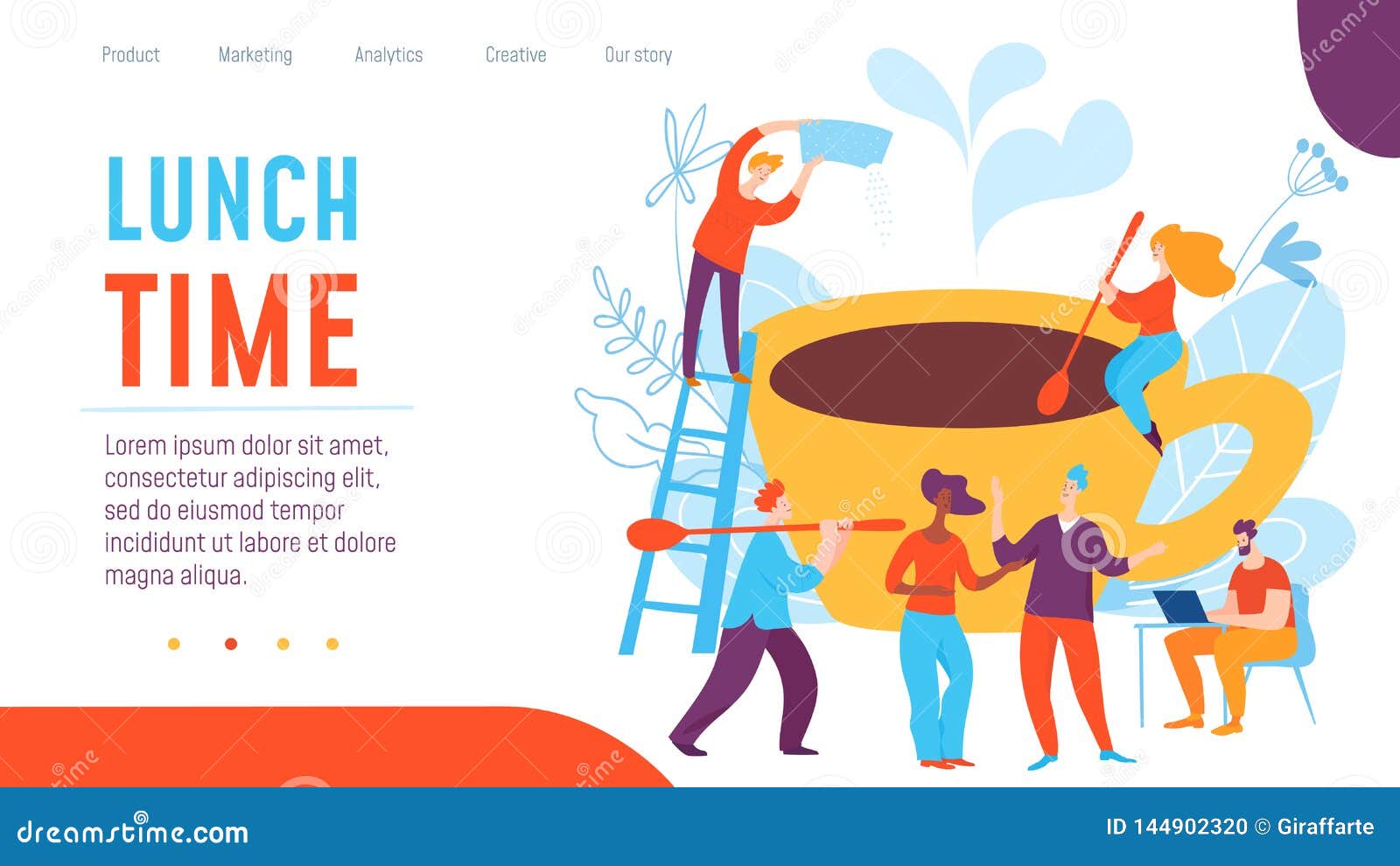 Vector Lunch Time Creative Business Illustration with Working People ...