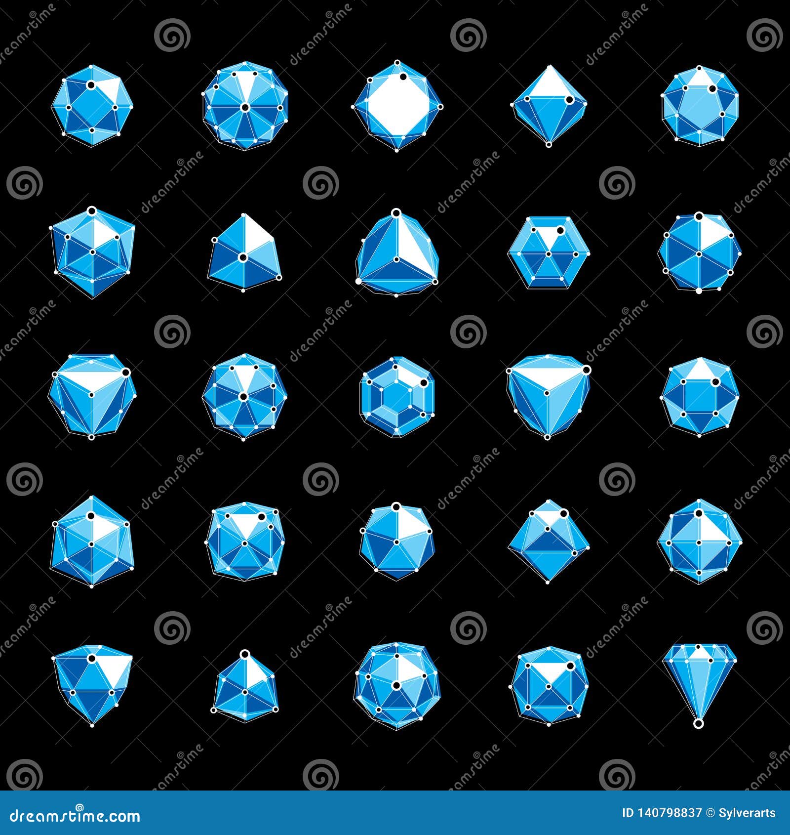 Vector Luxury Faceted Decorative Elements. Set of Low Poly Objects with ...