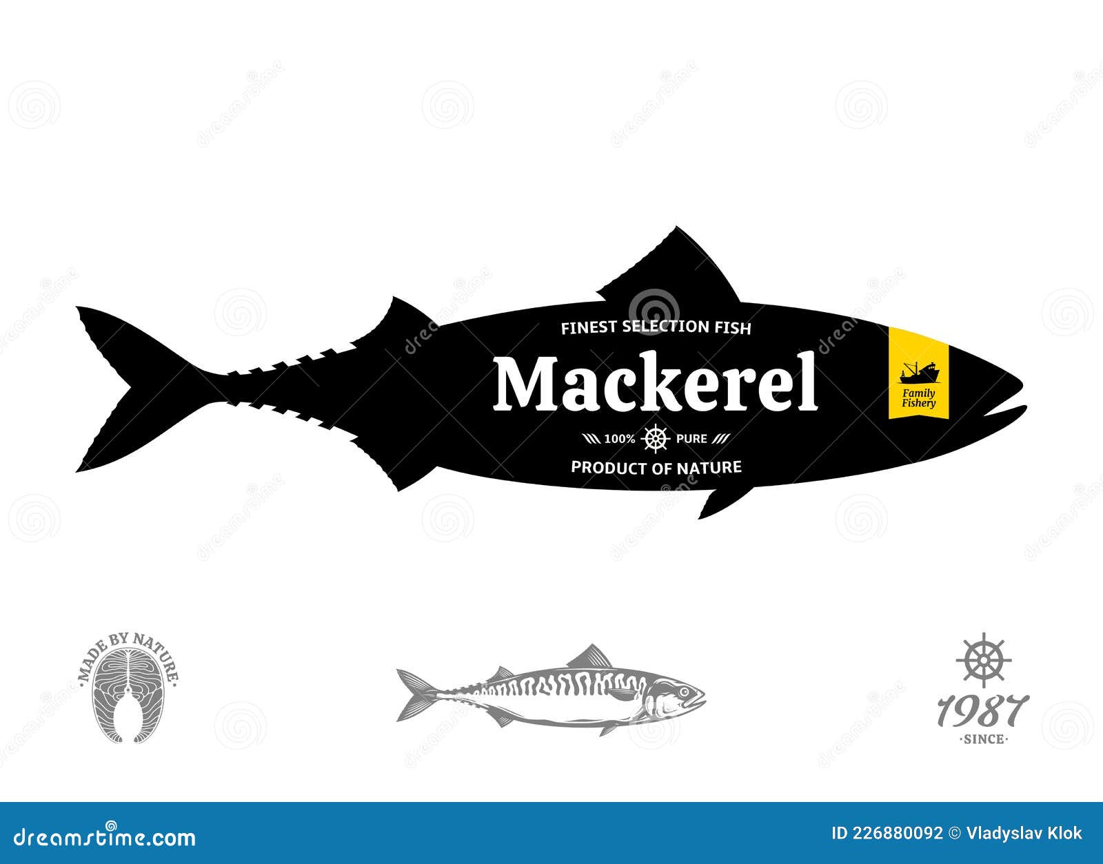 Vector mackerel label stock vector. Illustration of healthy - 226880092
