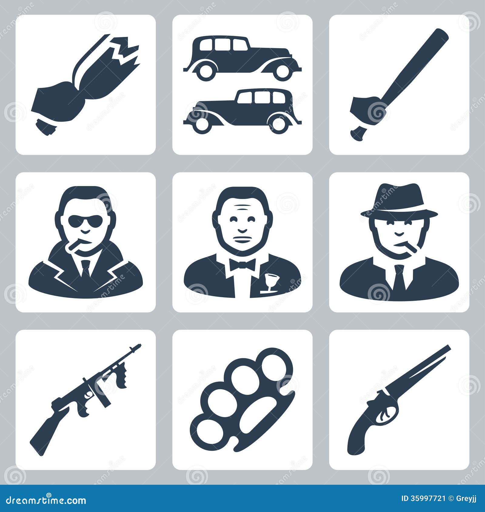 Vector mafia icons set stock vector. Illustration of tommy - 35997721