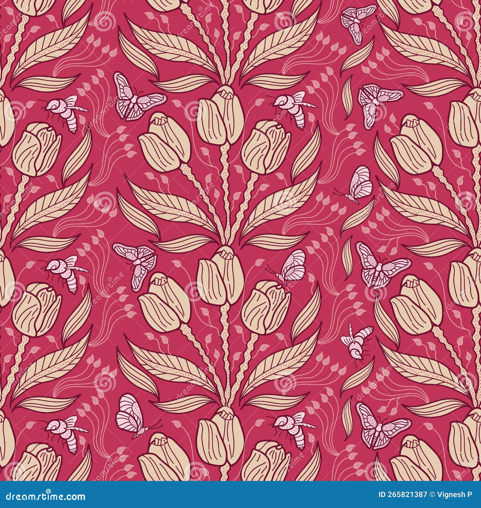 Vector Magenta Tulip Garden Repeat Pattern Background Design Stock ...