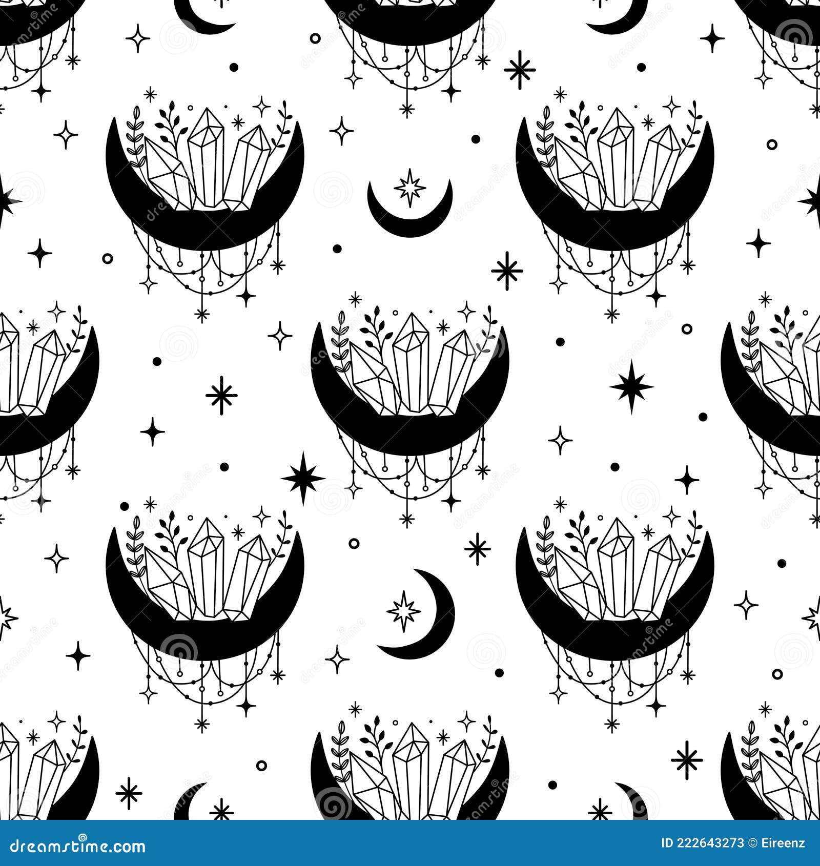 Vector Magic Celestial Seamless Pattern with Moon, Stars and Mystic Crystals. Boho Abstract ...