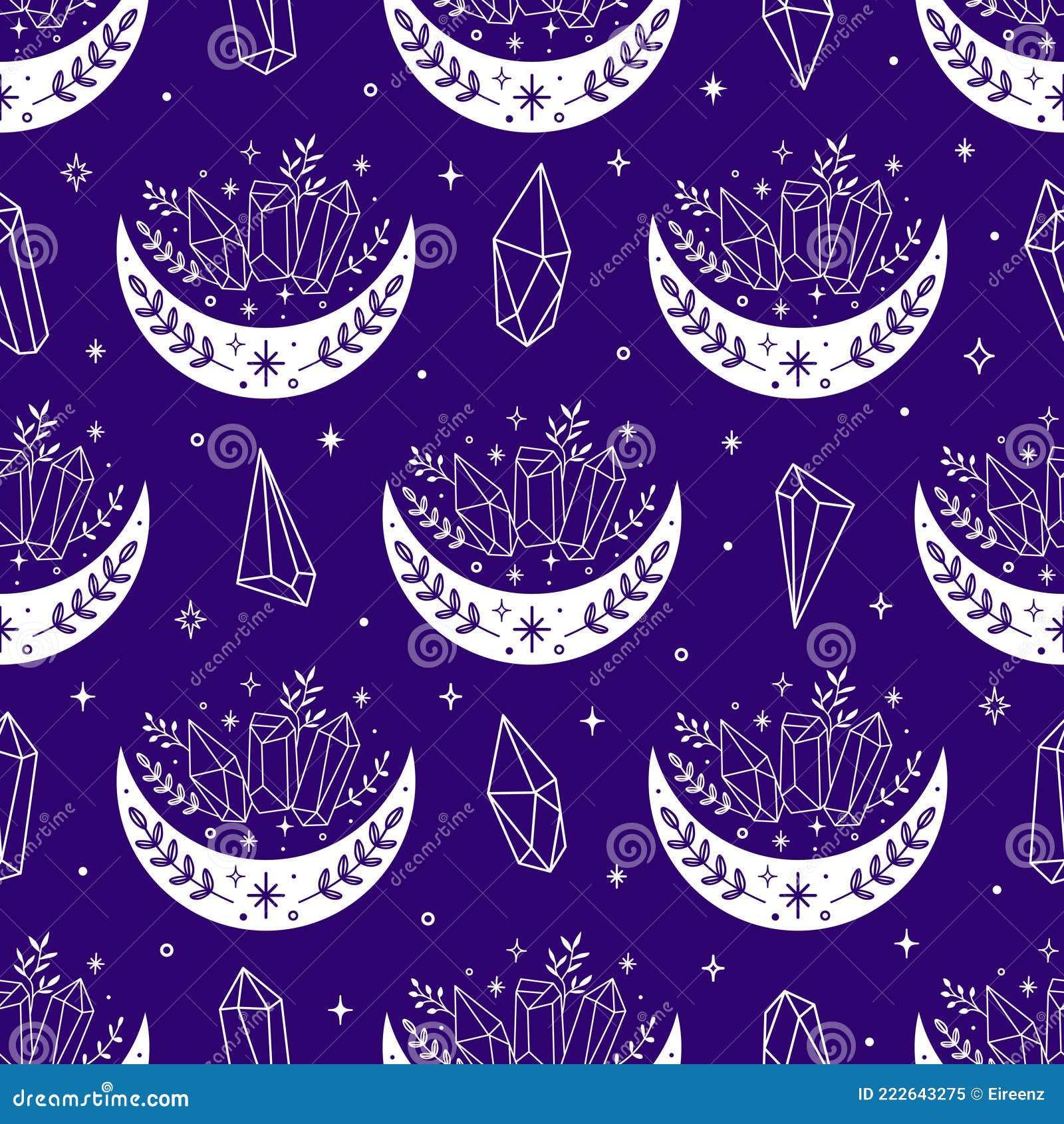 Vector Magic Celestial Seamless Pattern with Moon, Stars and Mystic Crystals. Boho Abstract ...