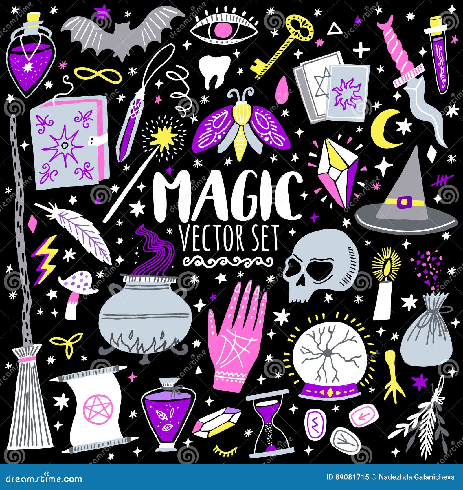 Vector Magic Icon Hand-drawn Doodle Set Stock Vector - Illustration of ...