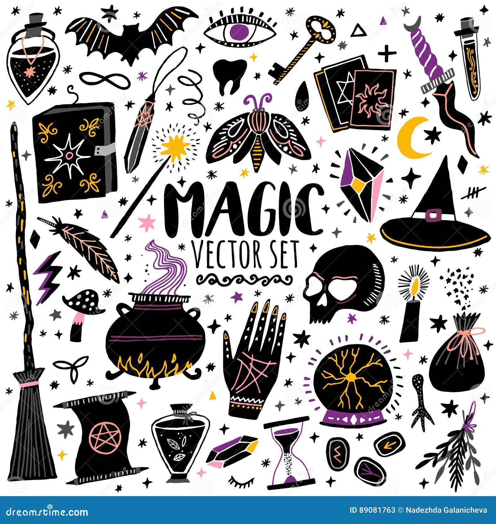 Vector Magic Icon Hand-drawn Doodle Set Stock Vector - Illustration of ...