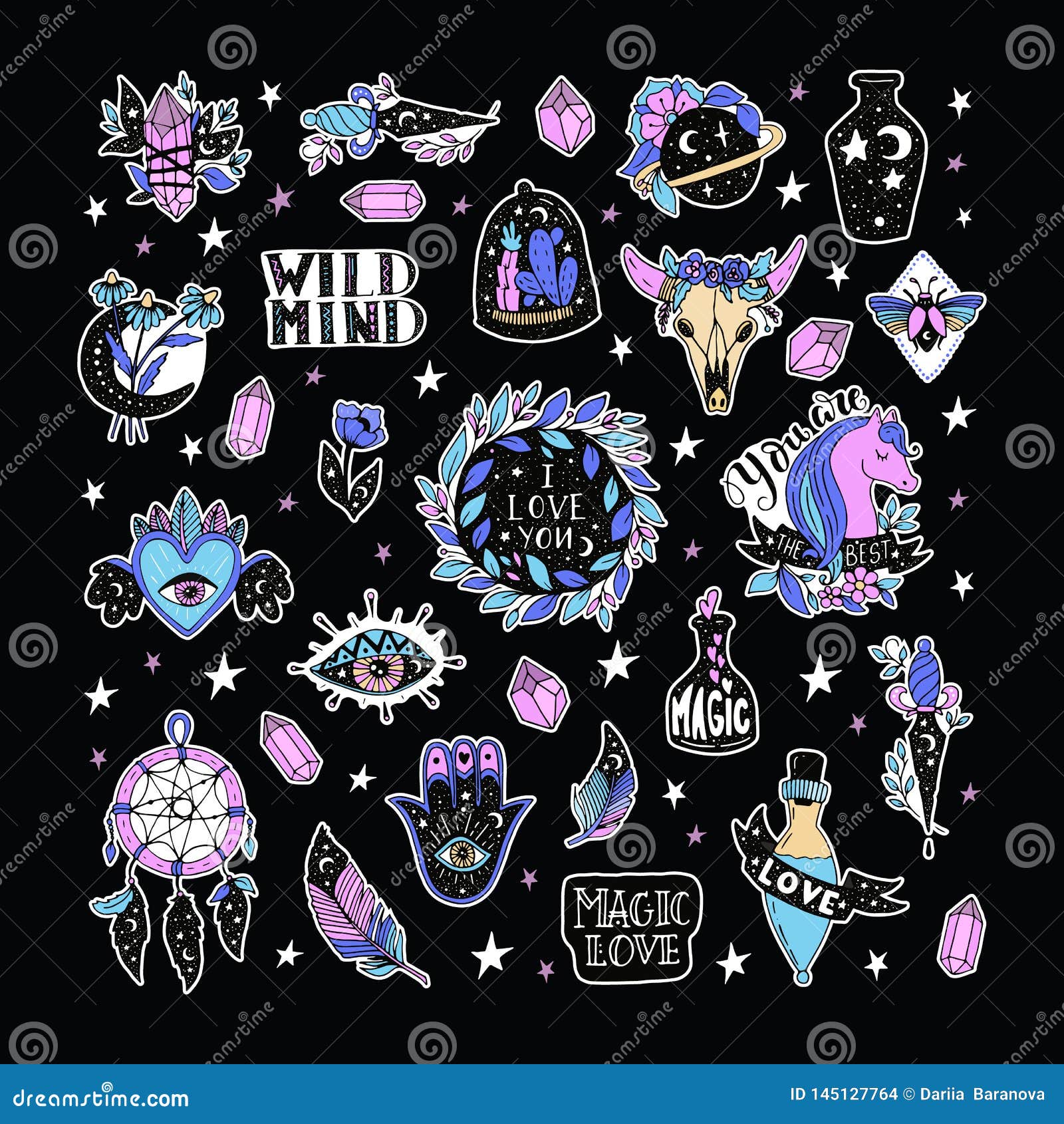 Vector Magic Love Stickers Patch, Witch Craft Stock Vector ...