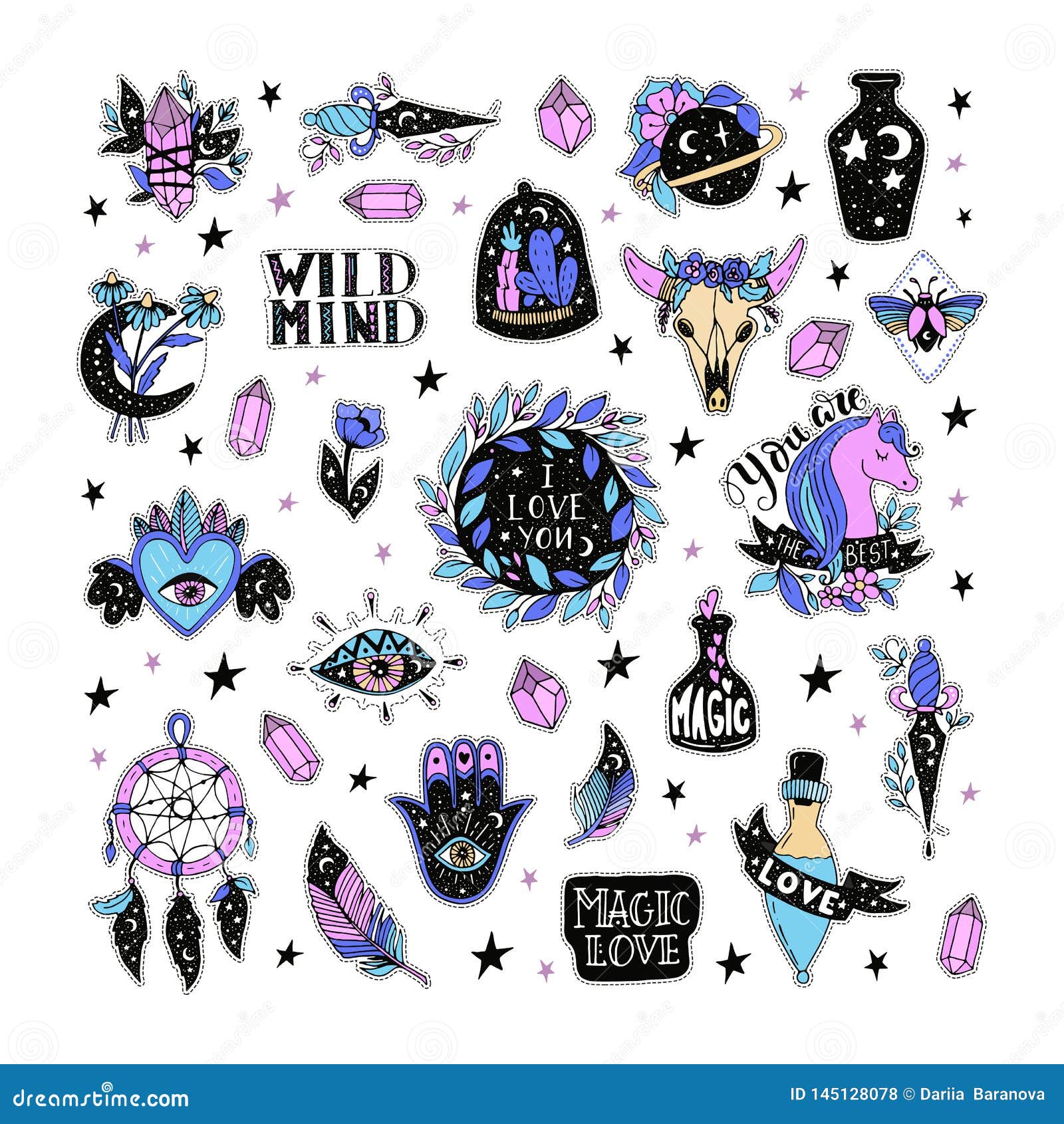 Vector Magic Love Stickers Patch, Witch Craft Stock Vector ...
