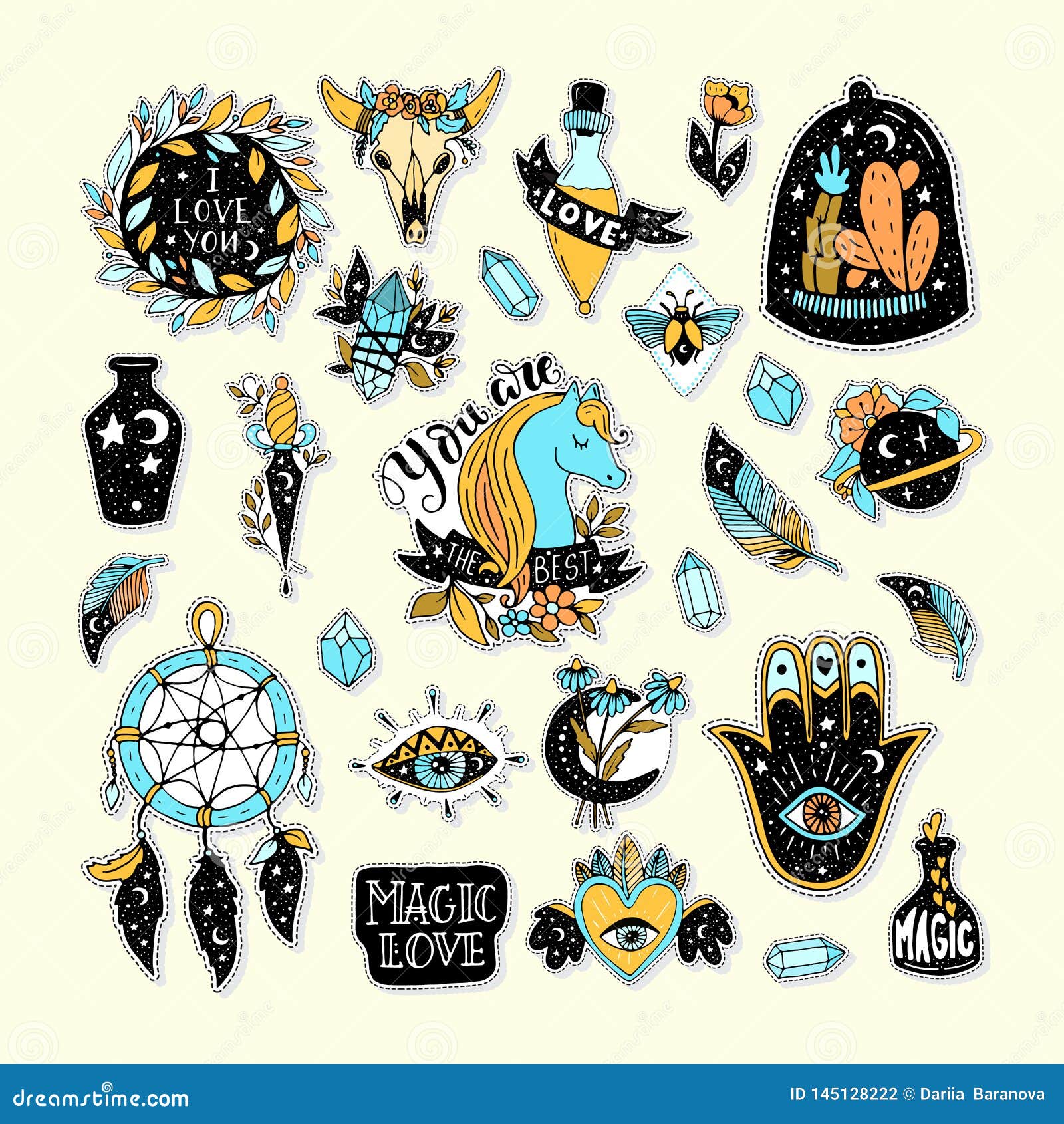 Vector Magic Love Stickers Patch, Witch Craft Stock Vector ...