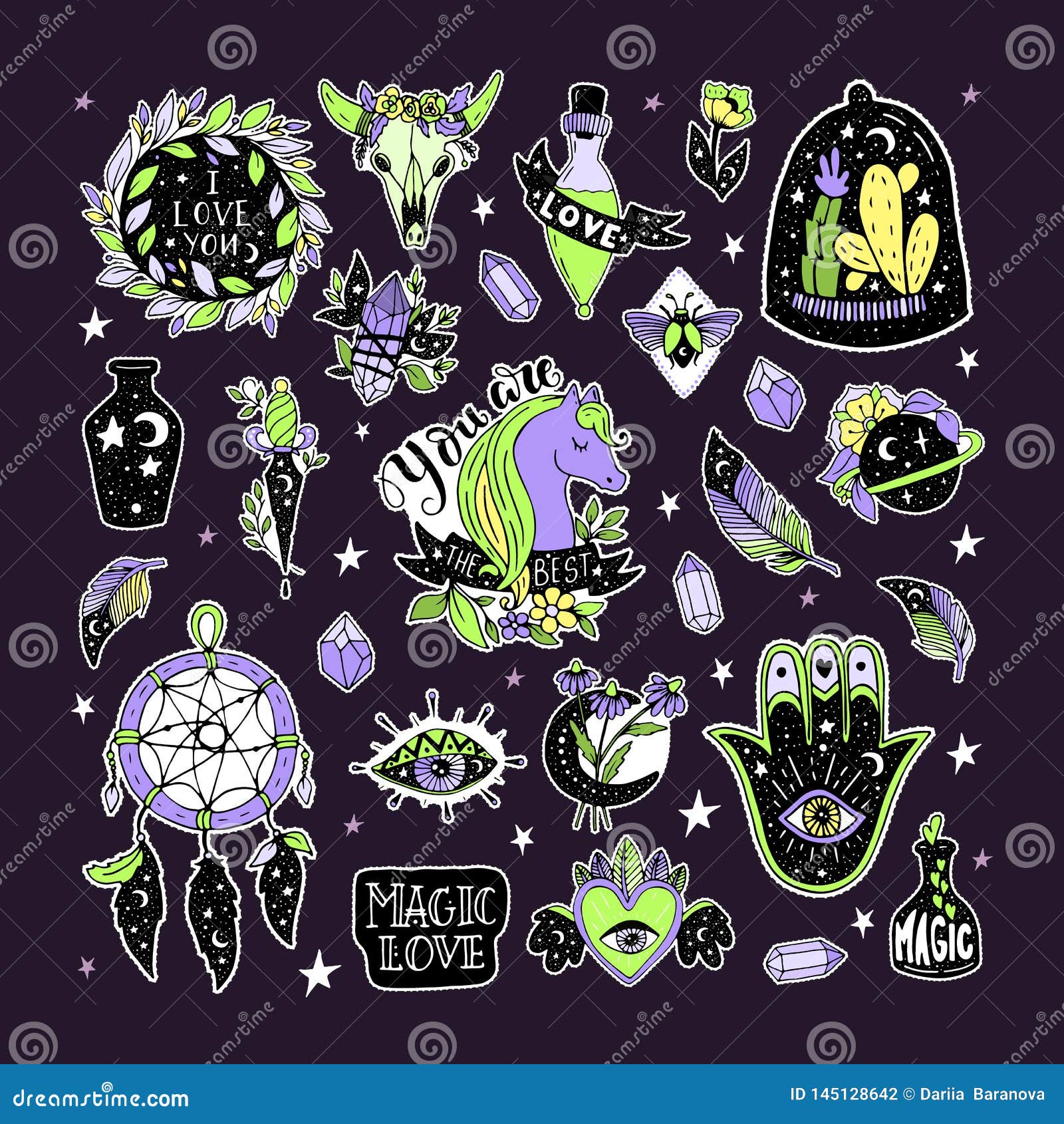 Vector Magic Love Stickers Patch, Witch Craft Stock Vector ...
