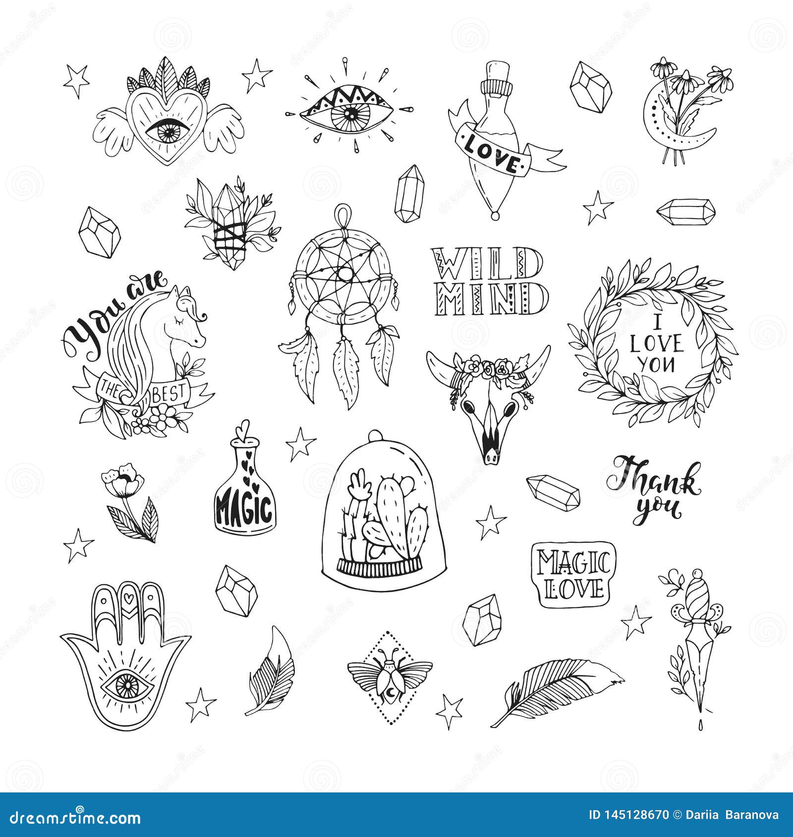 Vector Magic Love Stickers Patch, Witch Craft Stock Vector ...