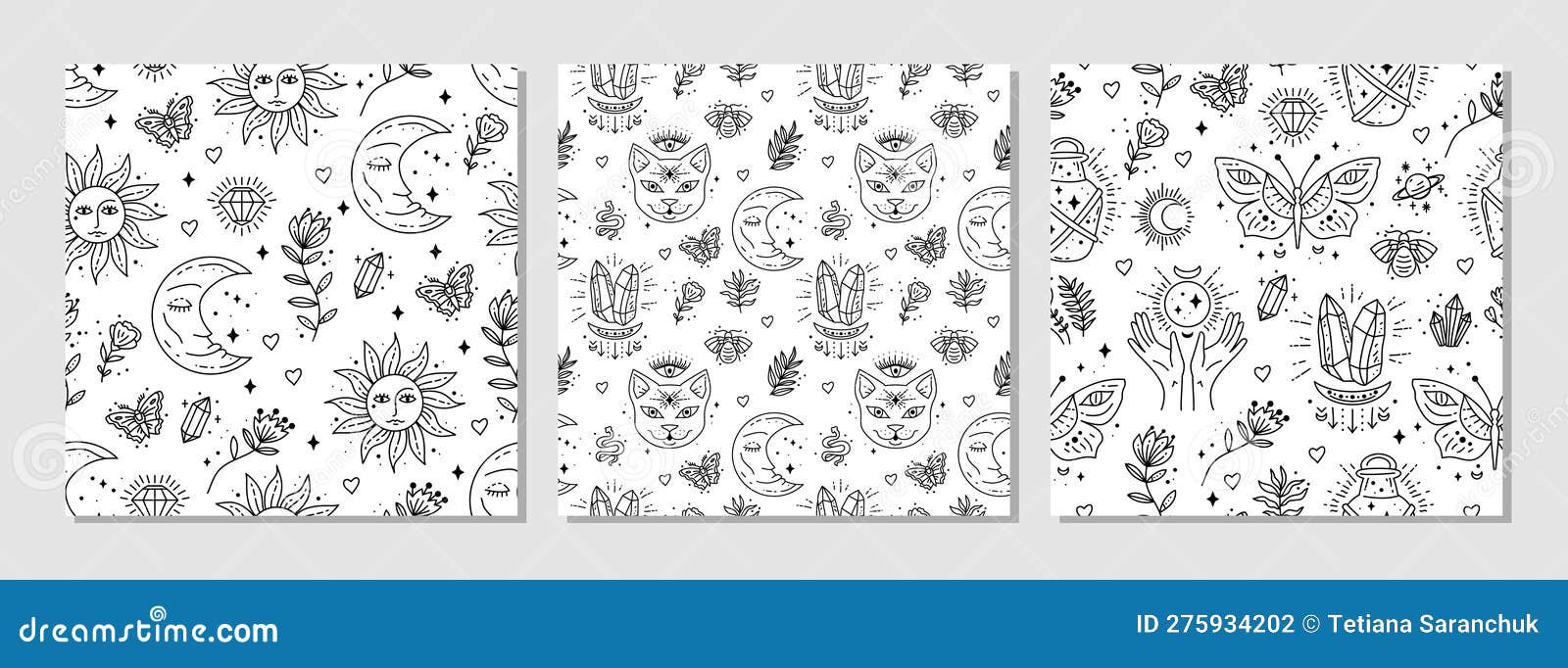 Vector Magic Seamless Pattern with Butterfly, Sun, Moon, Cat, Clouds ...
