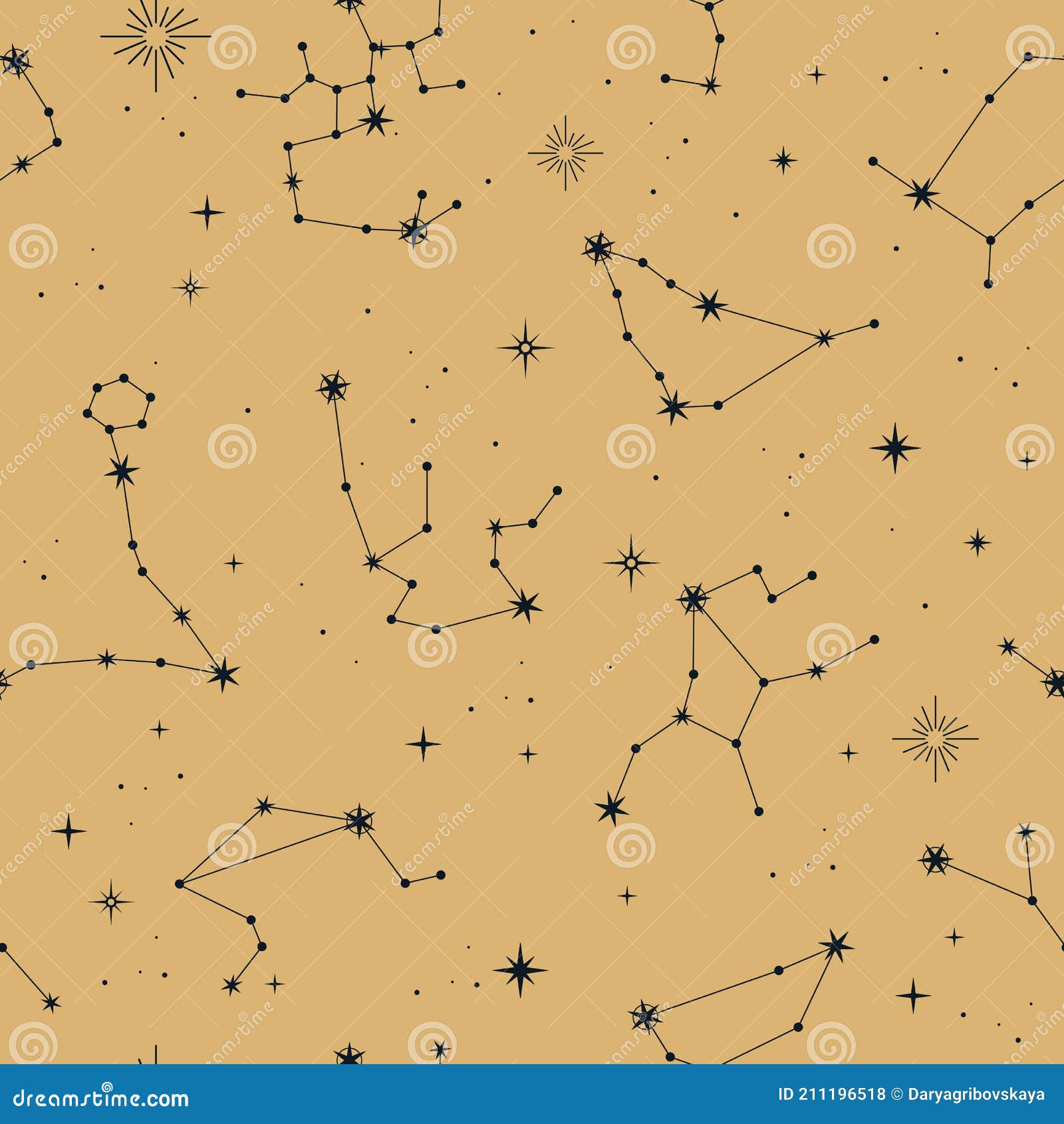 Vector Magic Seamless Pattern with Constellations and Stars. Stock ...