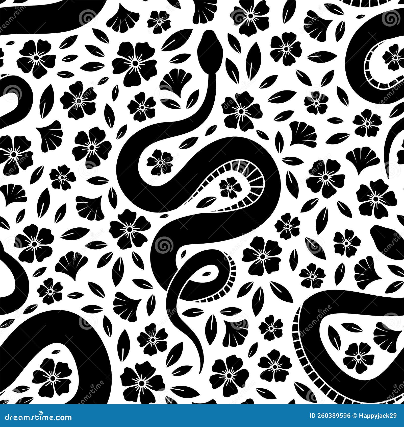 Snakes And Flowers. Cute Childish Fabric Design. Vector Seamless ...