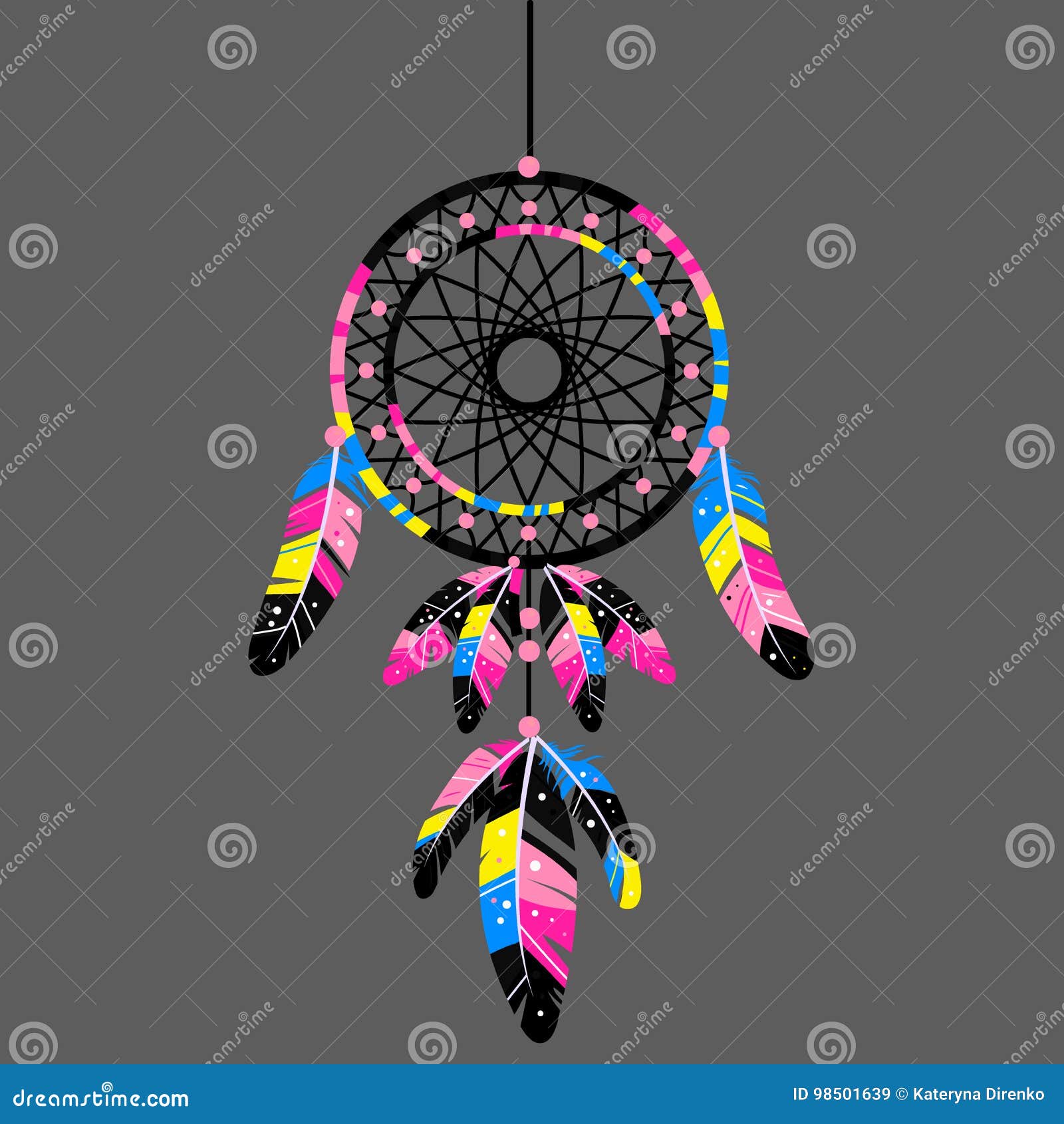 Vector Magic Symbol Dreamcatcher with Gemstones and Feathers. Stock ...
