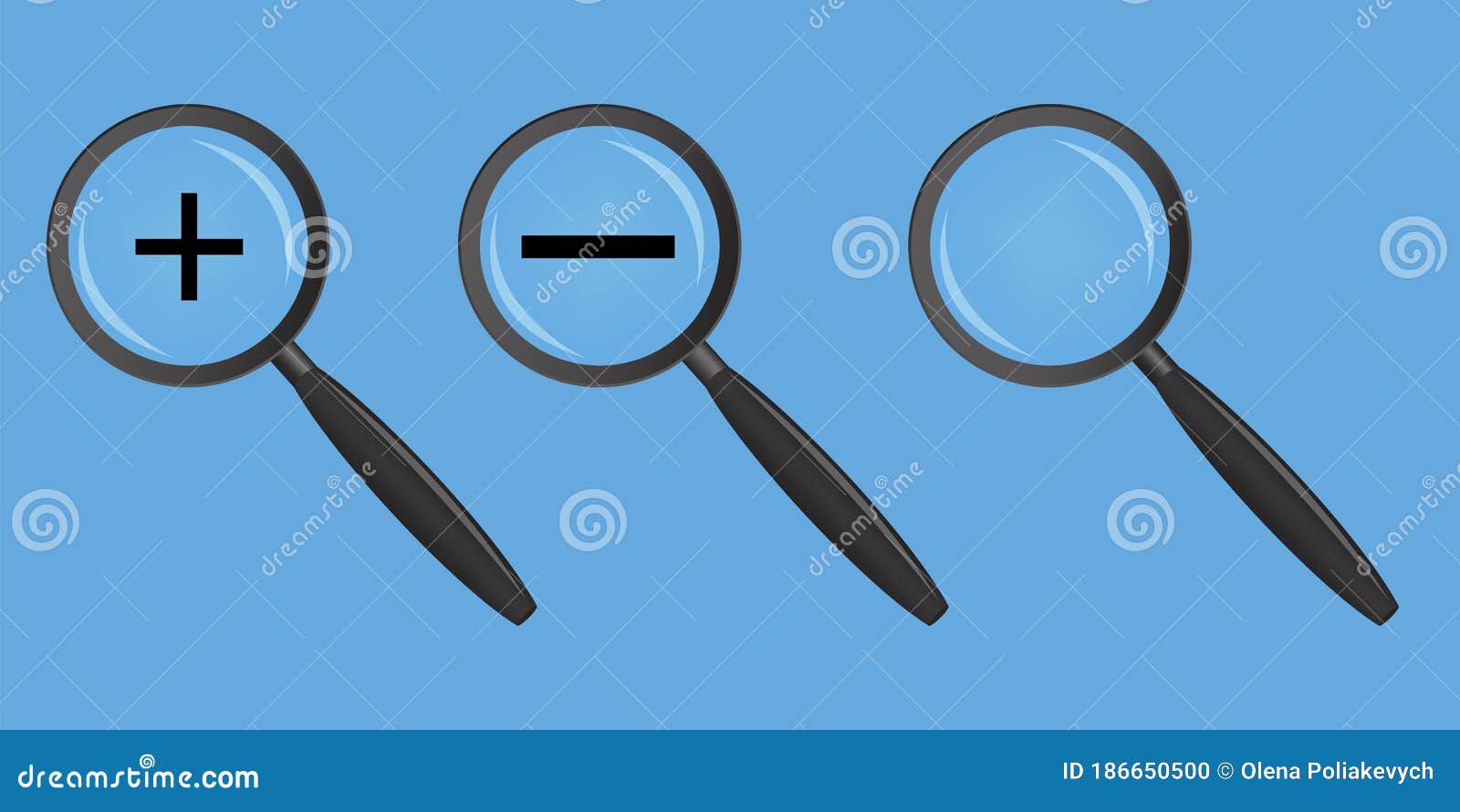Vector Magnifying Glass Icon. a Set of Loops with Zoom Plus and Minus. Sign of Increase and ...