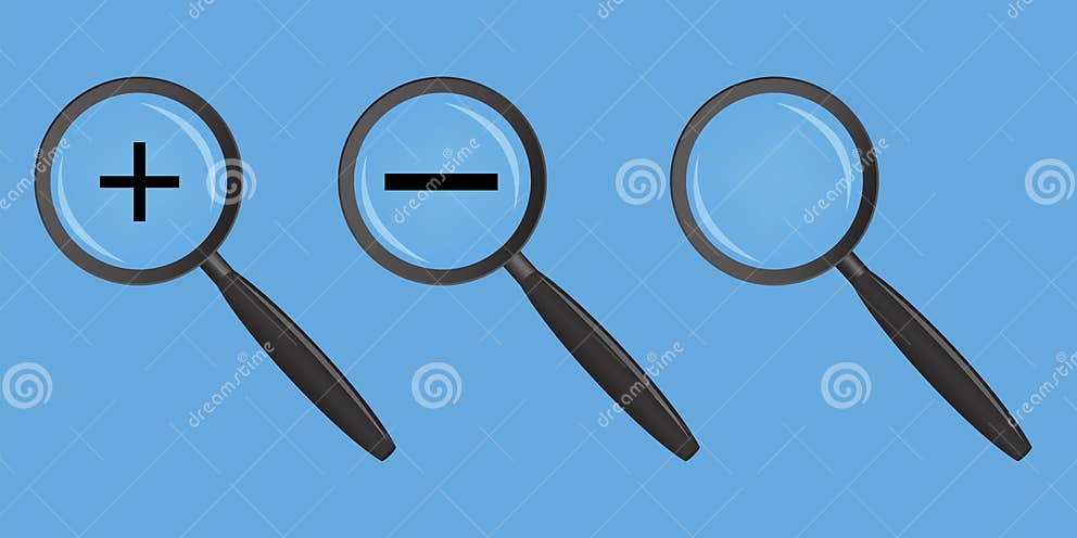 Vector Magnifying Glass Icon. a Set of Loops with Zoom Plus and Minus ...