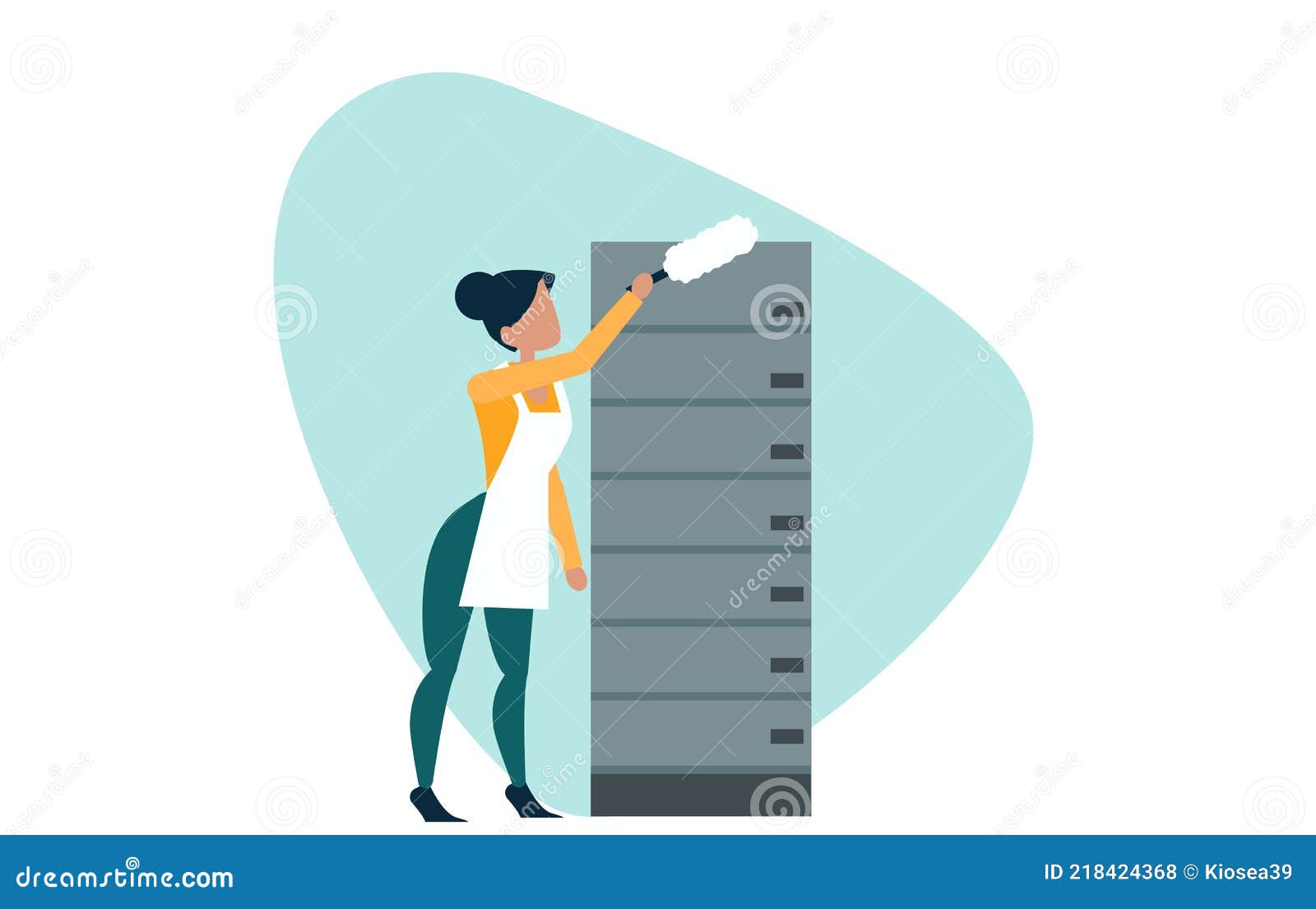 Vector of a Maid, Cleaning Lady Wiping Dust with a Brush Stock ...