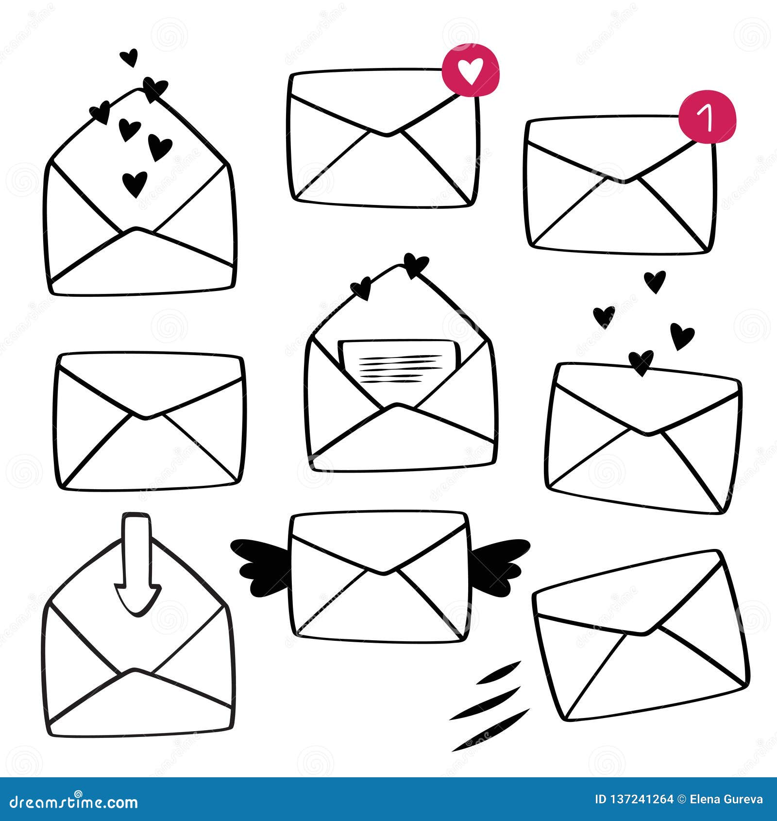 Hand Drawn Envelope Set. Vector Mail Collection. Stock Vector ...