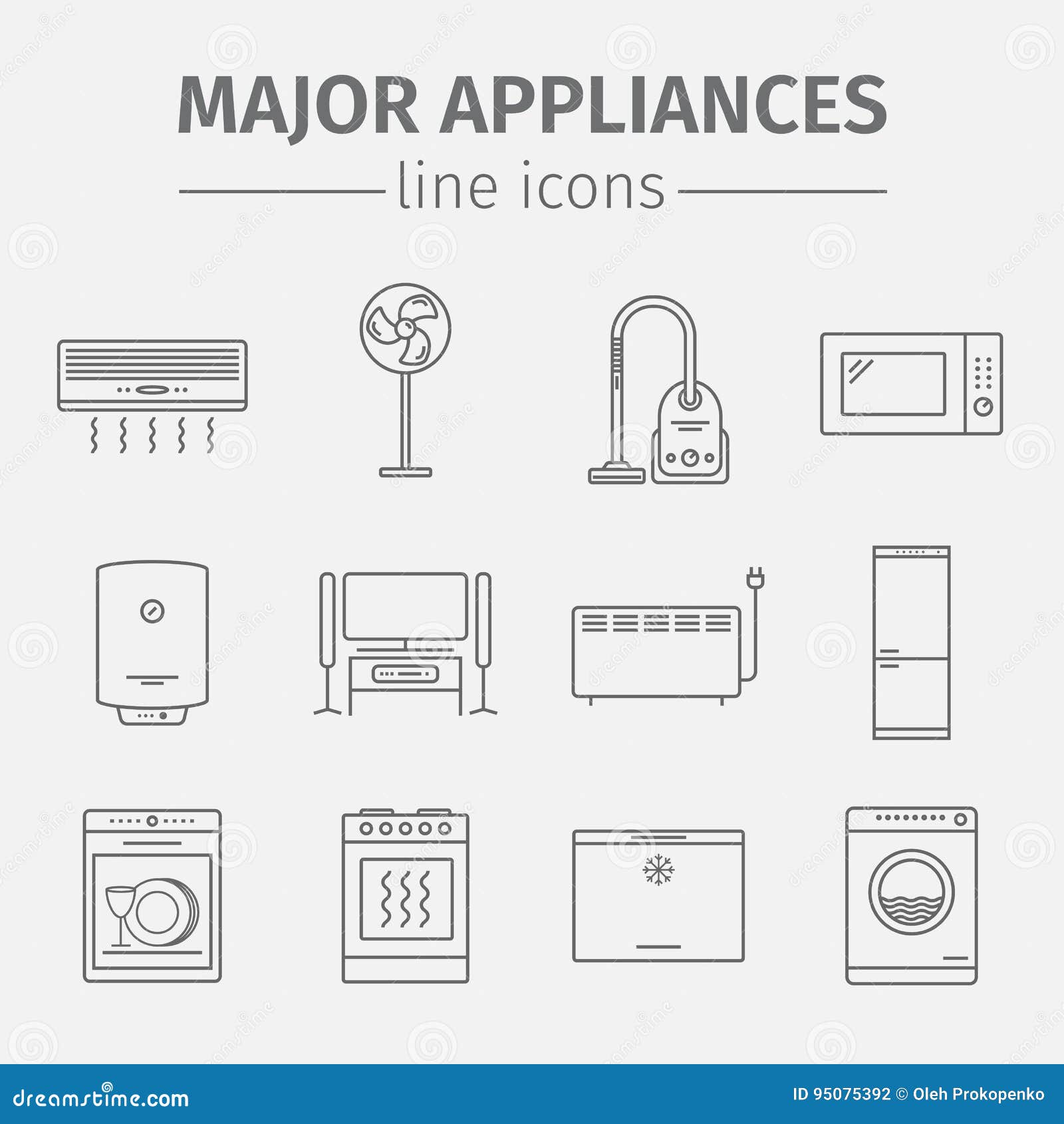 Vector Major Domestic Appliances and Electronics Icon Set. Vector Signs ...