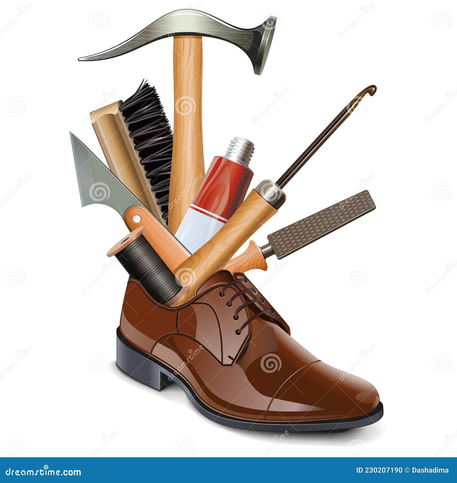 Vector Male Brown Shoe with Shoemaker Tools Stock Vector - Illustration ...