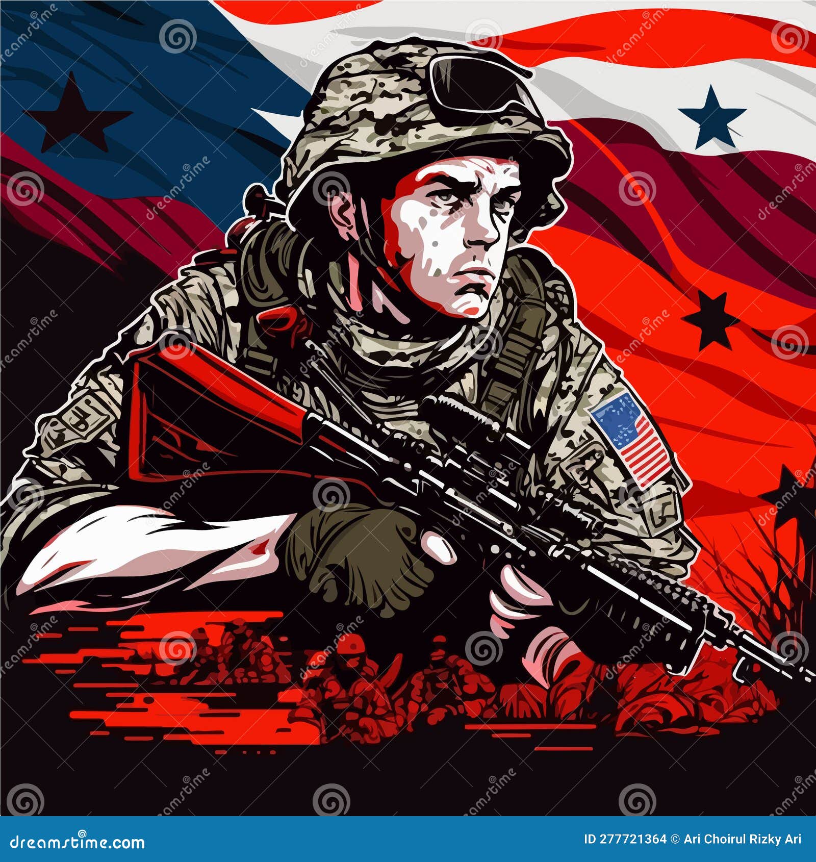 Vector Male Soldier is Aiming the Gun at the Front Stock Illustration ...