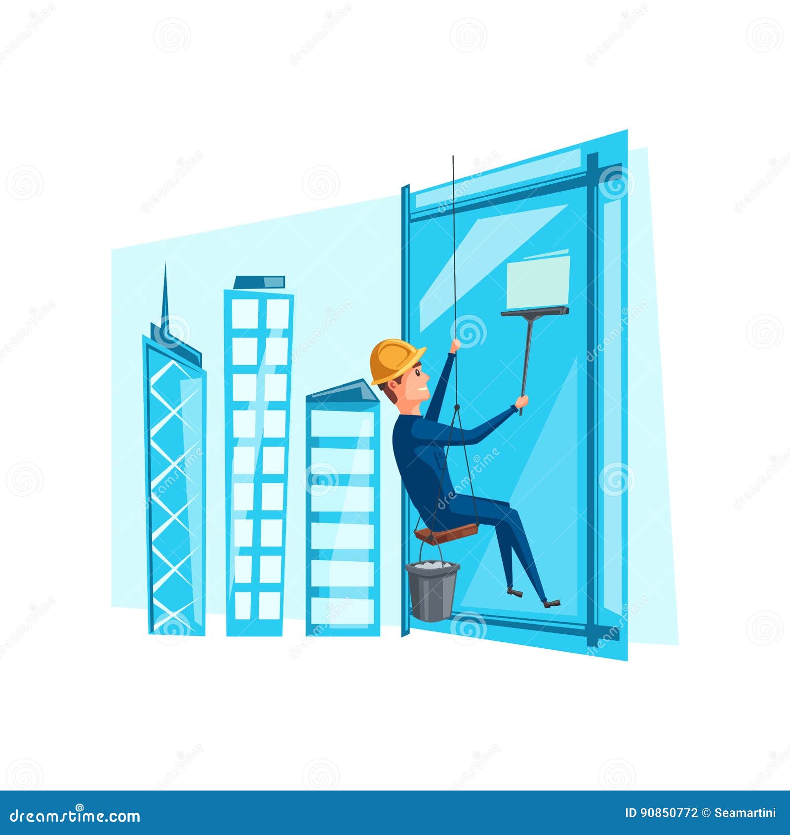 Vector Man Cleaning Washing Windows on Building Stock Vector ...