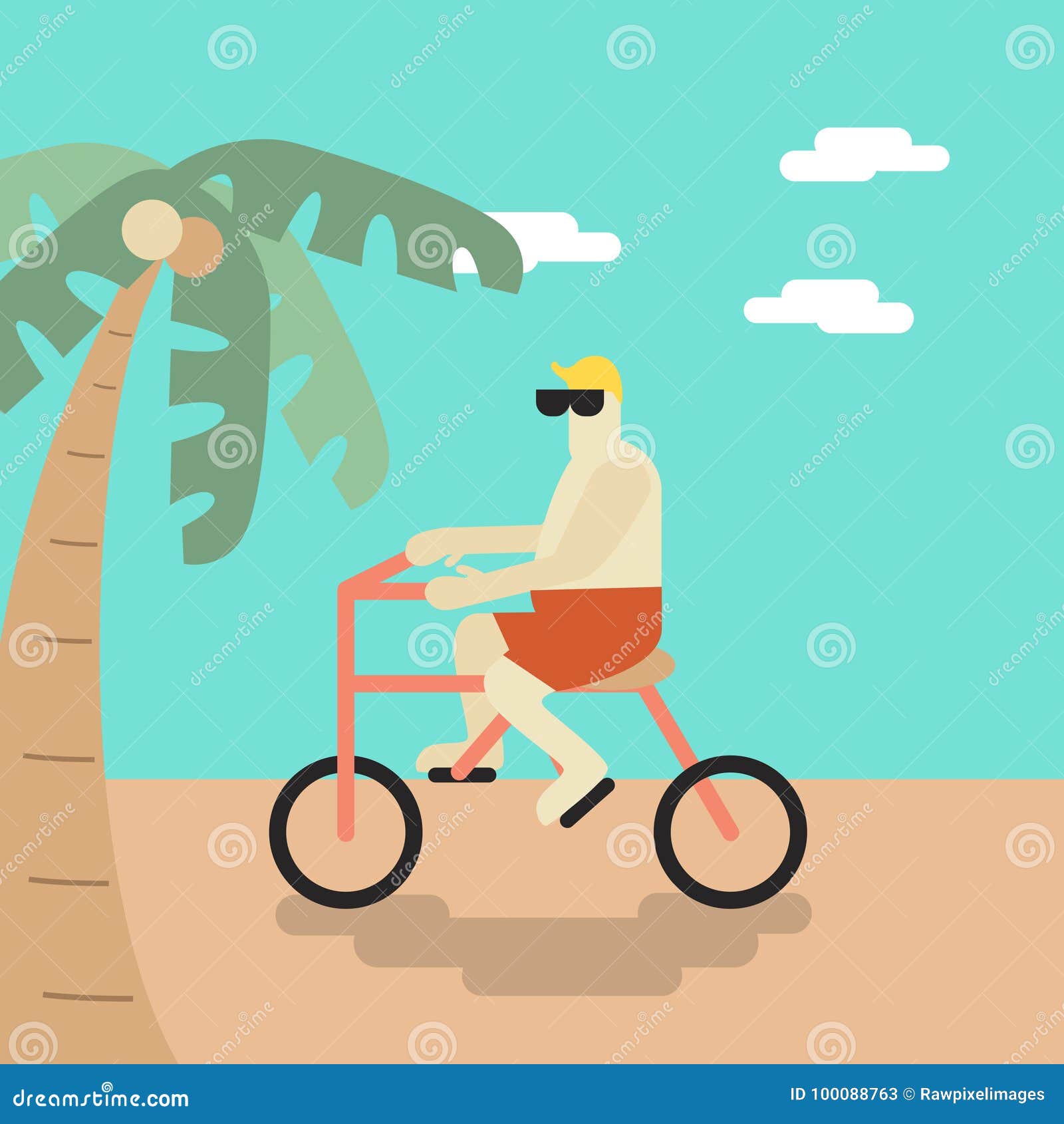 Vector of a Man Cycling on the Beach Stock Vector - Illustration of ...