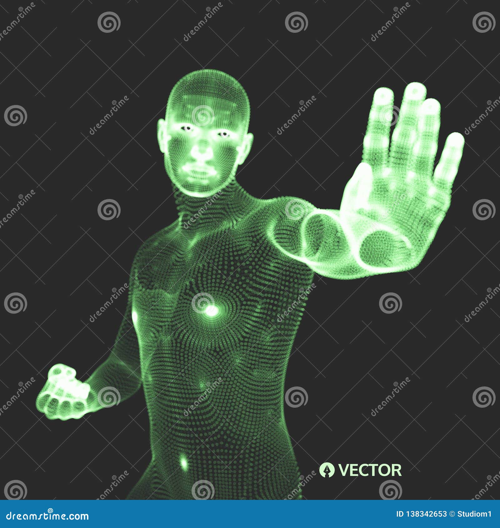 Vector Man with Hand Up To Stop. Human Showing Stop Gesture. 3D Model ...