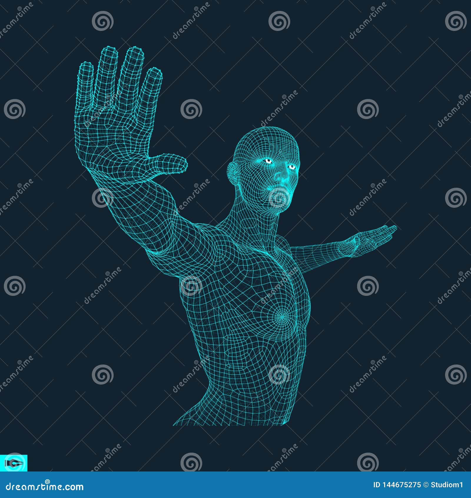 Vector Man with Hand Up To Stop. Human Showing Stop Gesture Stock ...