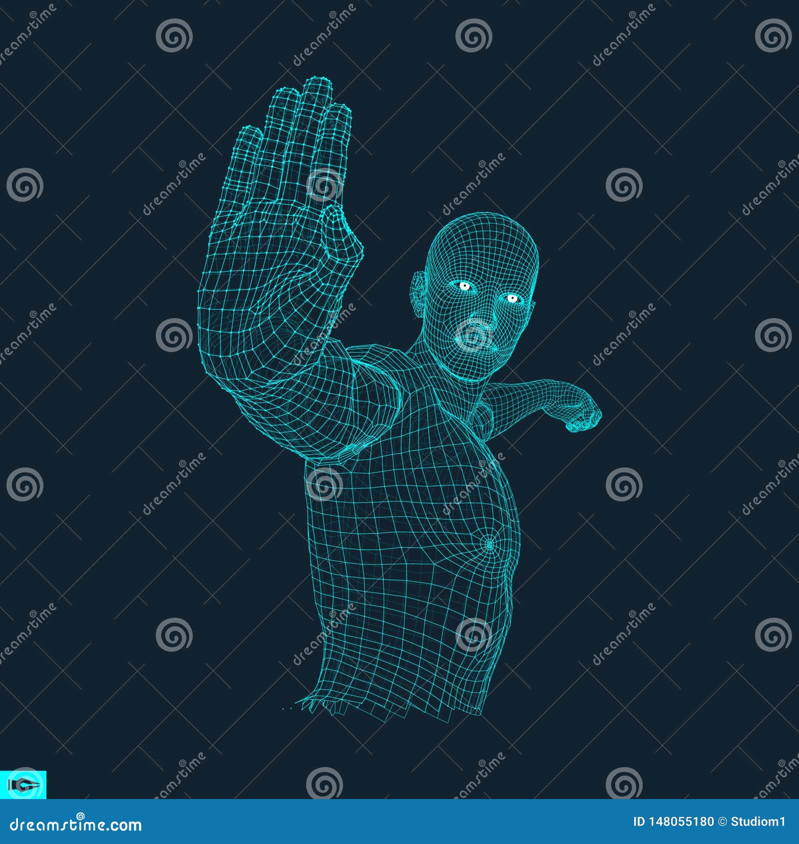 Vector Man with Hand Up To Stop. Human Showing Stop Gesture. 3D Model ...