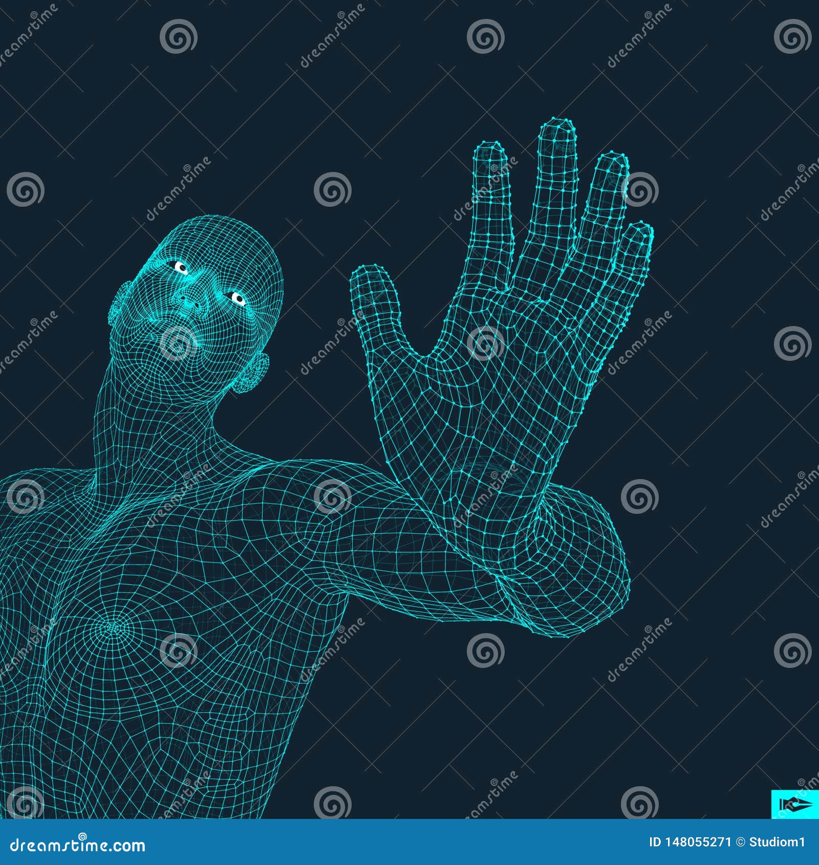Vector Man with Hand Up To Stop. Human Showing Stop Gesture. 3D Model ...