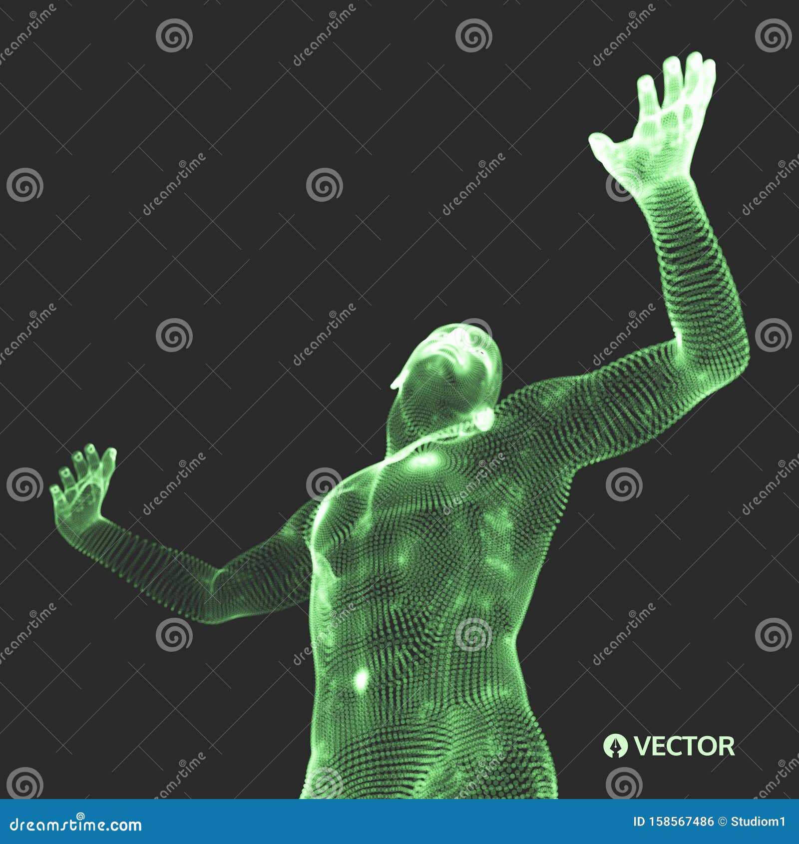 Vector Man with Hand Up To Stop. Human Showing Stop Gesture. 3D Model ...