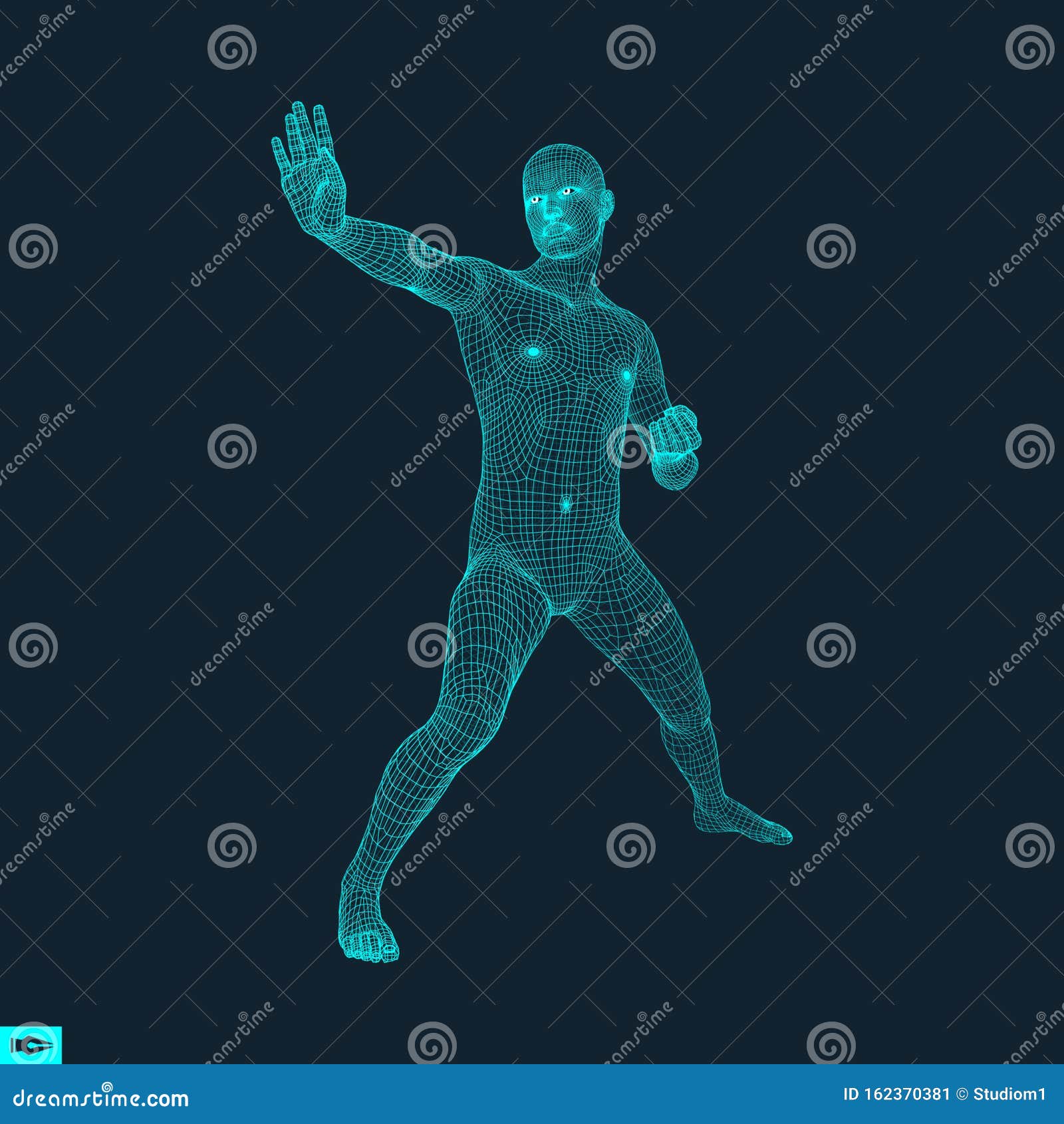Vector Man With Hand Up To Stop. Human Showing Stop Gesture. 3D Model ...
