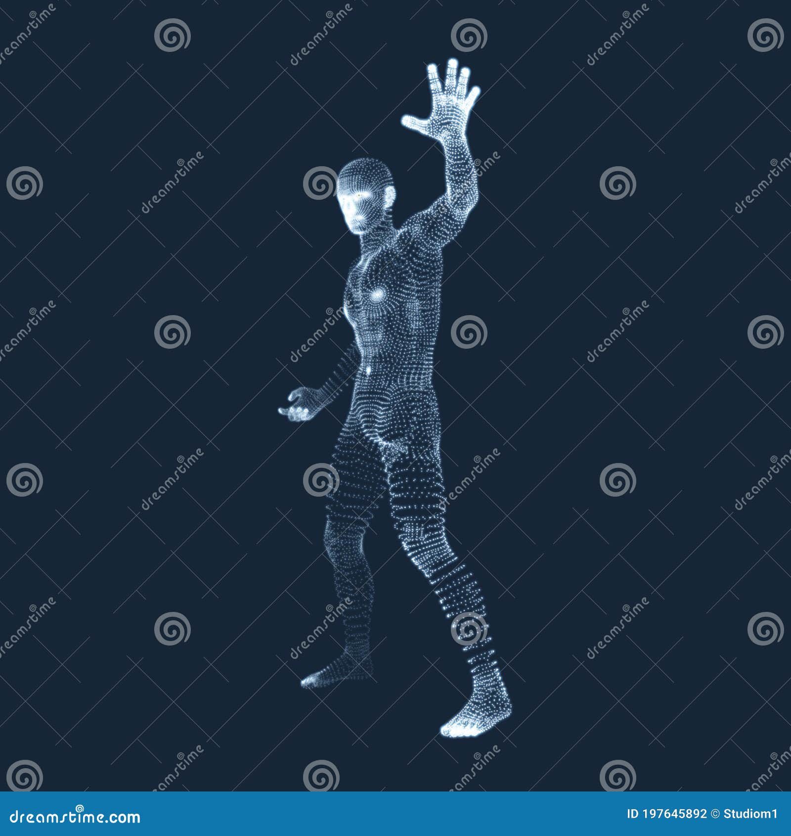 .Vector Man with Hand Up To Stop. Human Showing Stop Gesture. 3D Model ...