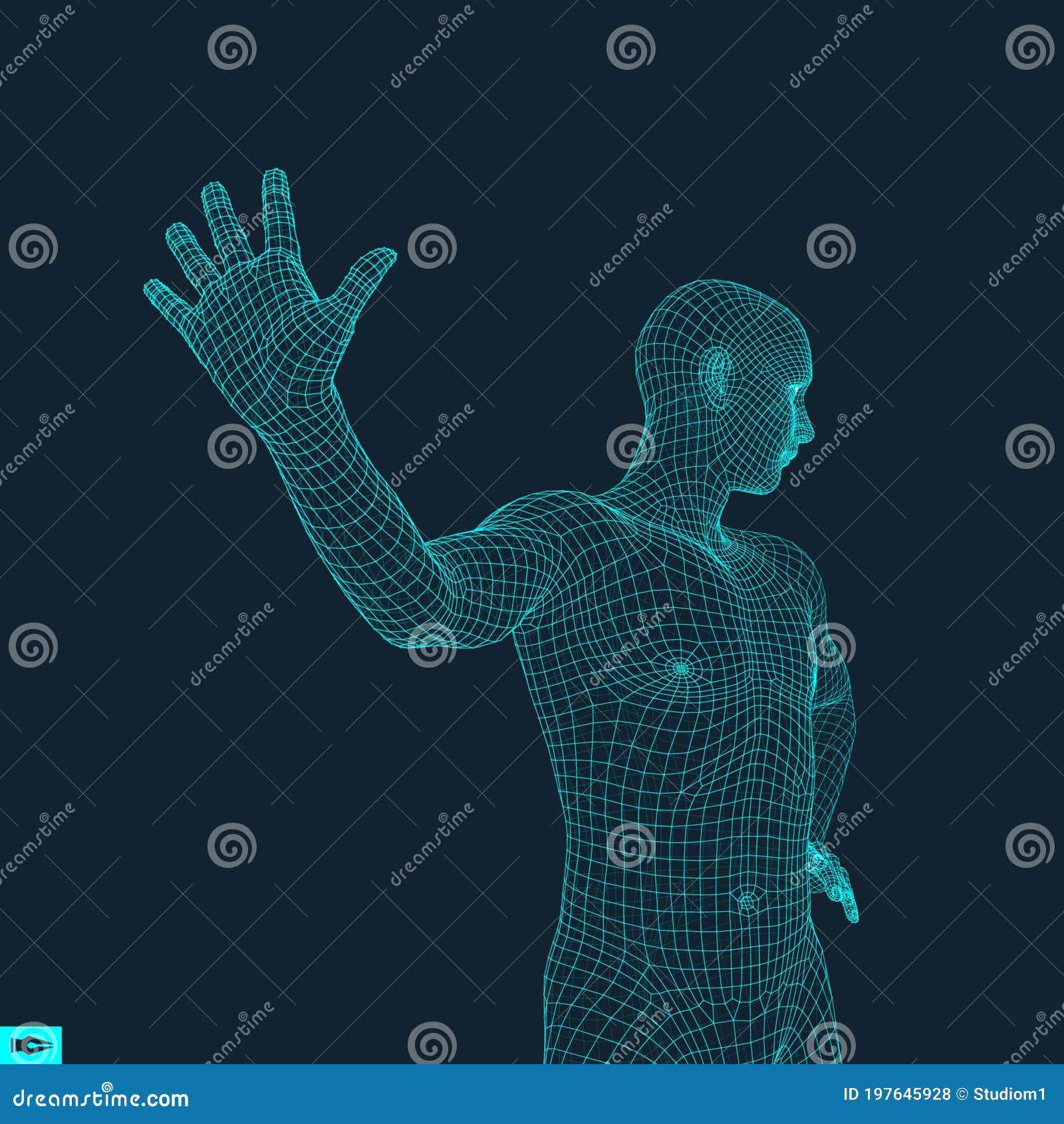 Vector Man with Hand Up To Stop. Human Showing Stop Gesture. 3D Model ...